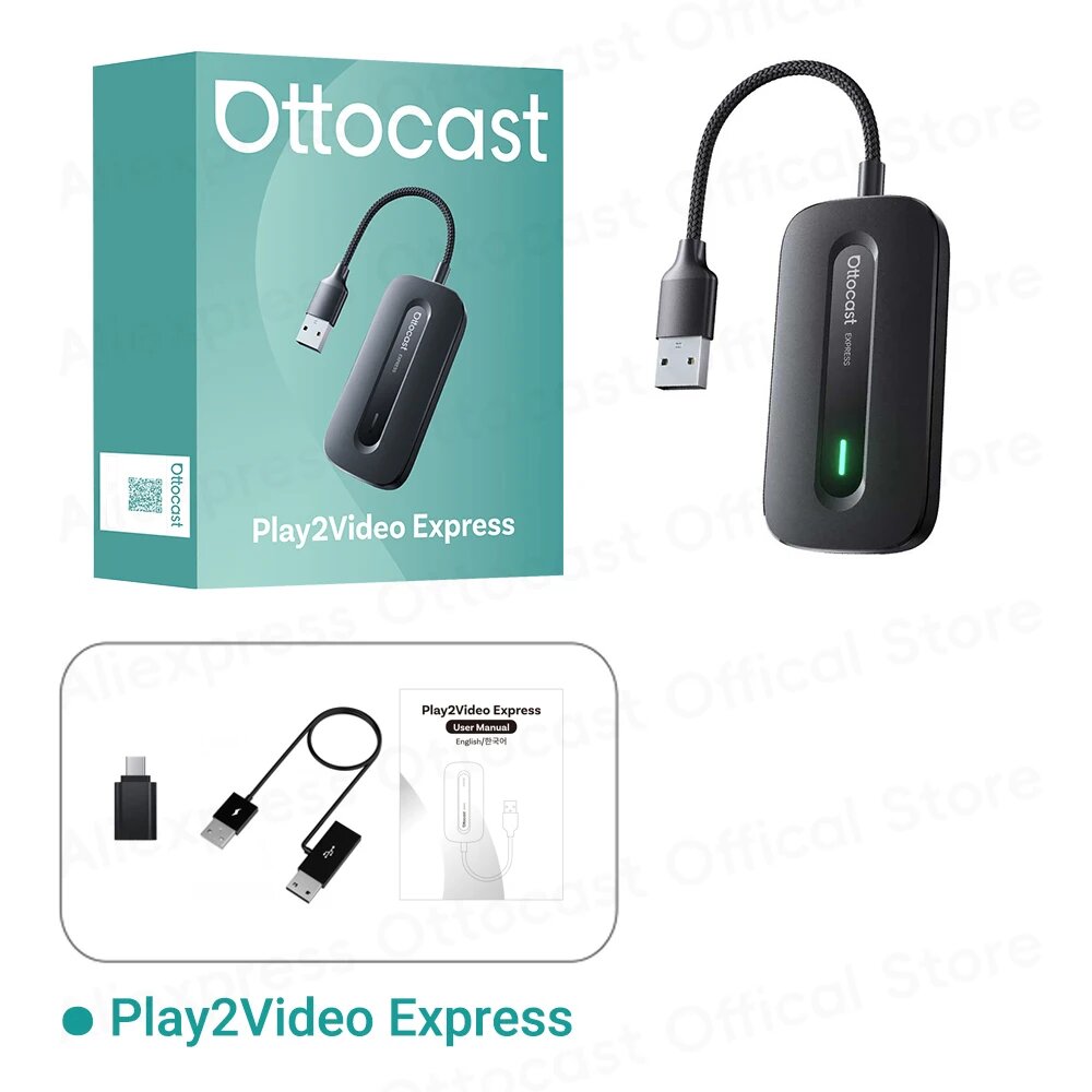 OTTOCAST Play2Video Ultra Wireless CarPlay Android Auto адаптер для Youtube Netflix Play2Video Ultra