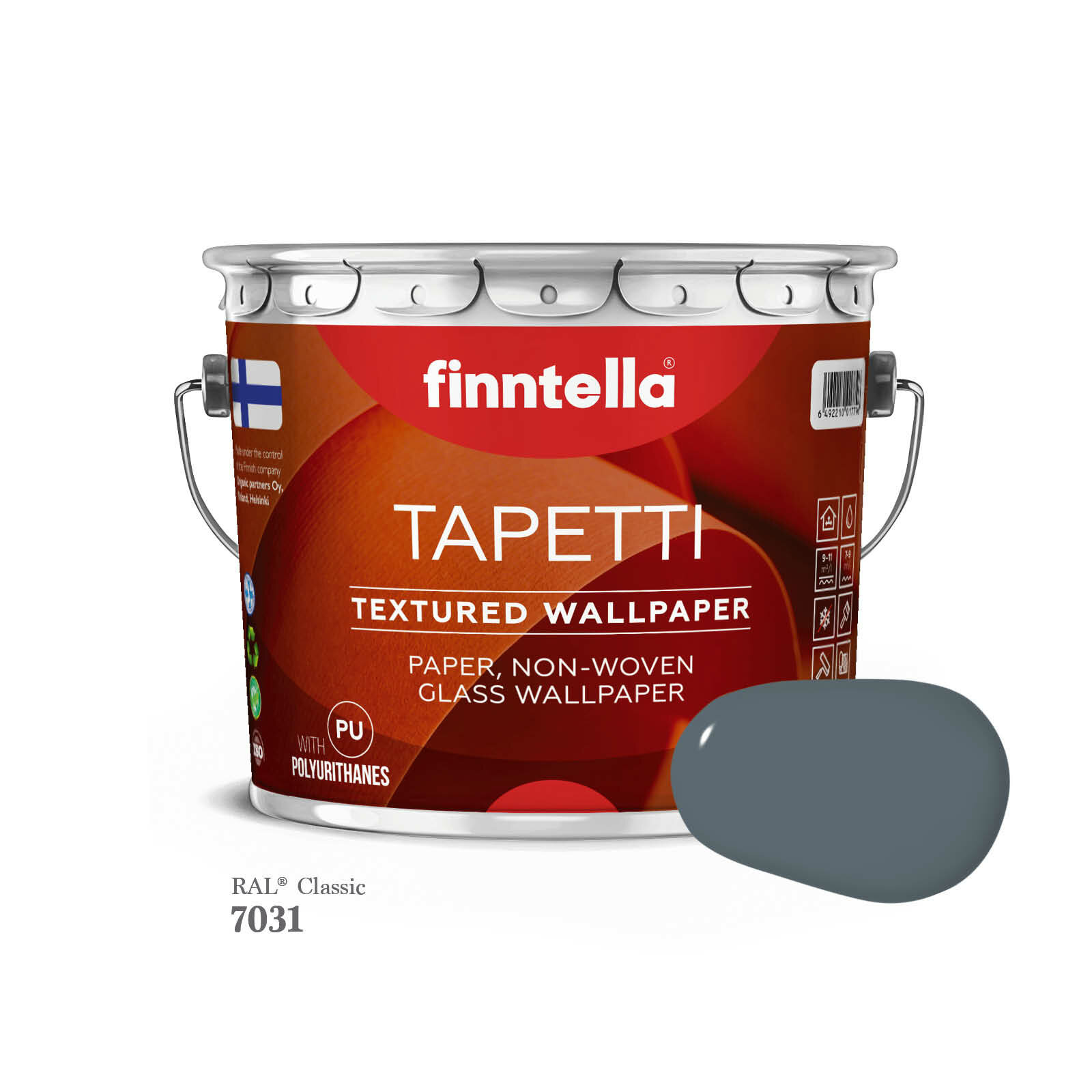 Шелковисто-матовая краска для обоев под окраску TAPETTI SILKKI Matta FINNTELLA, Цвет RAL 7031 Сине-серый (Blue grey), 2,7л