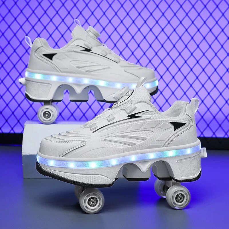 Электрические роликовые коньки с LED-подсветкой и зарядным аккумулятором - белый, размер 36
