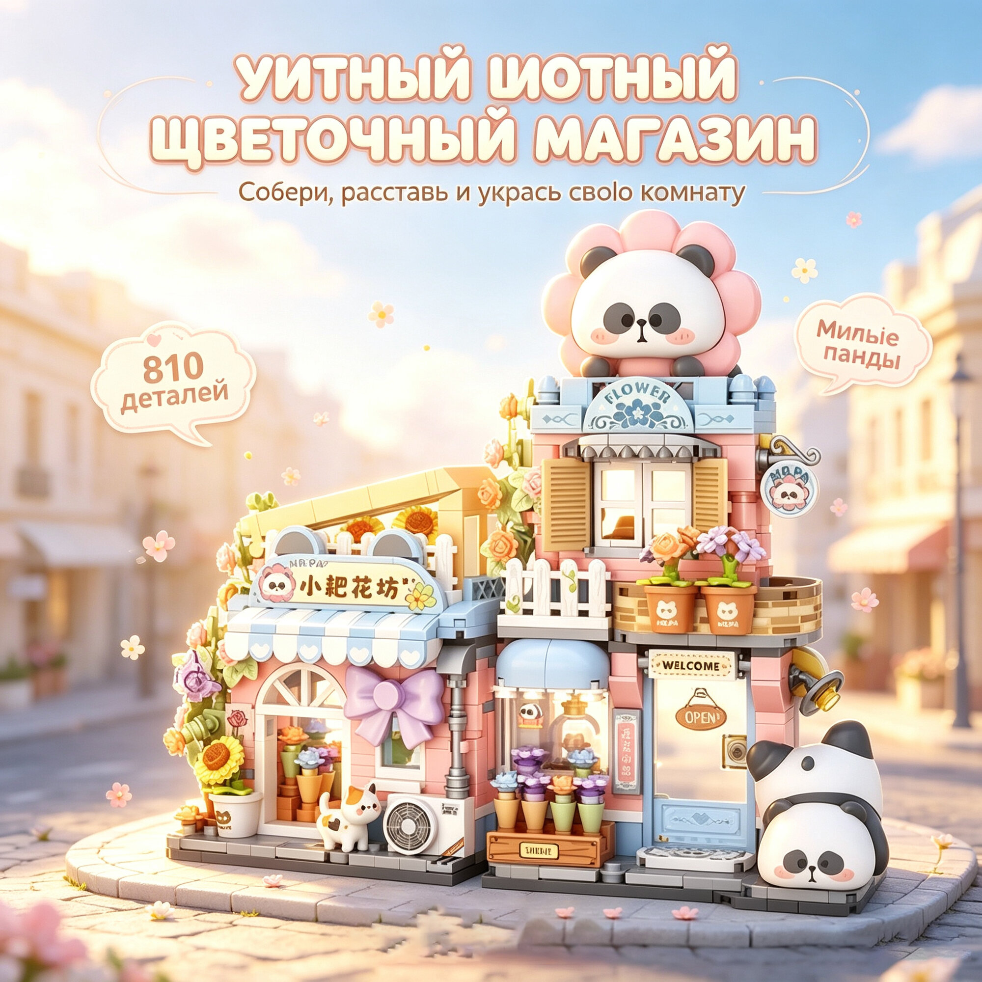 Конструктор Вид на улицу Loz Mini 7202 MR.PA цветочный магазин , 810 деталей
