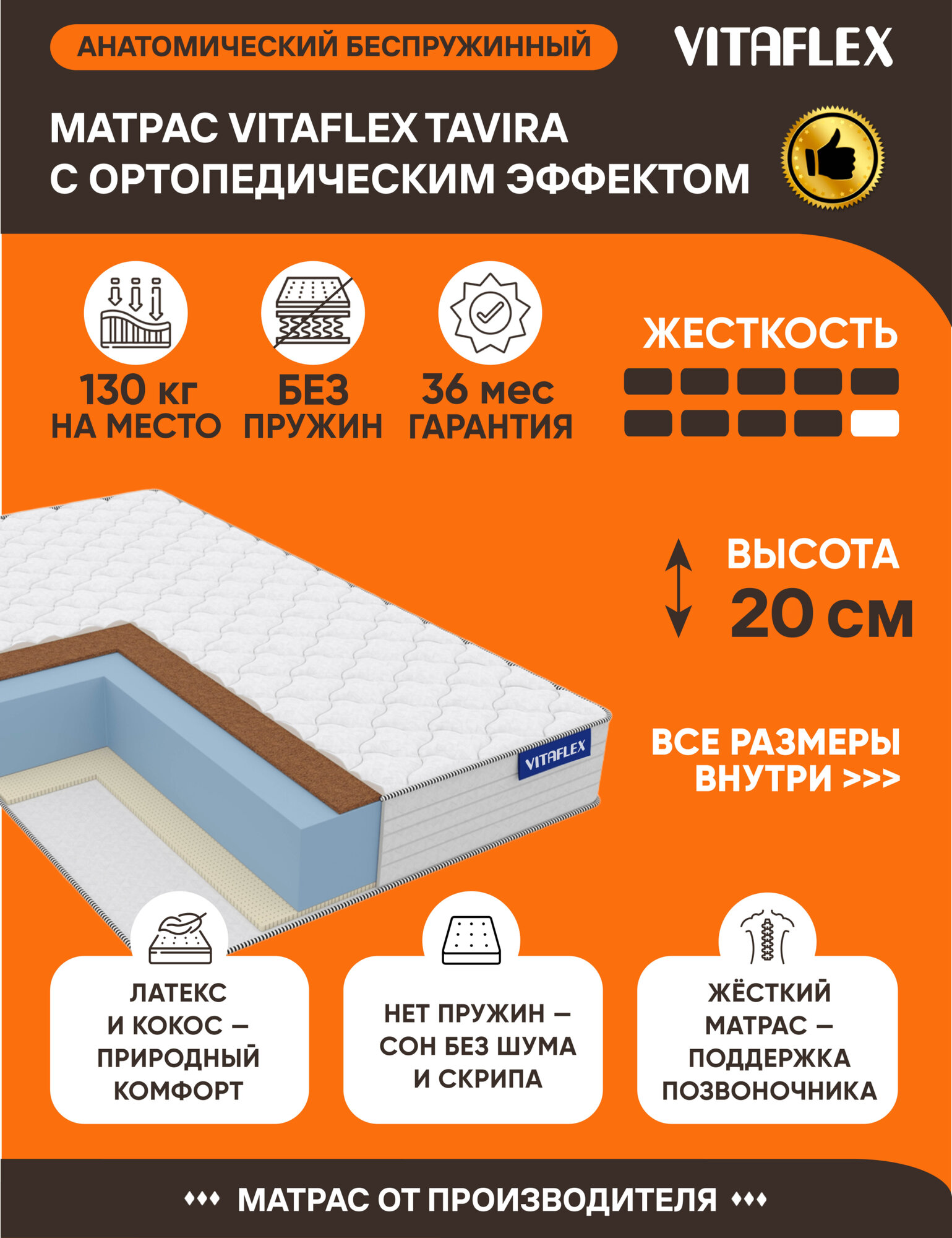 Матрас Vitaflex Tavira 140х190 серии Lux высота 20 см