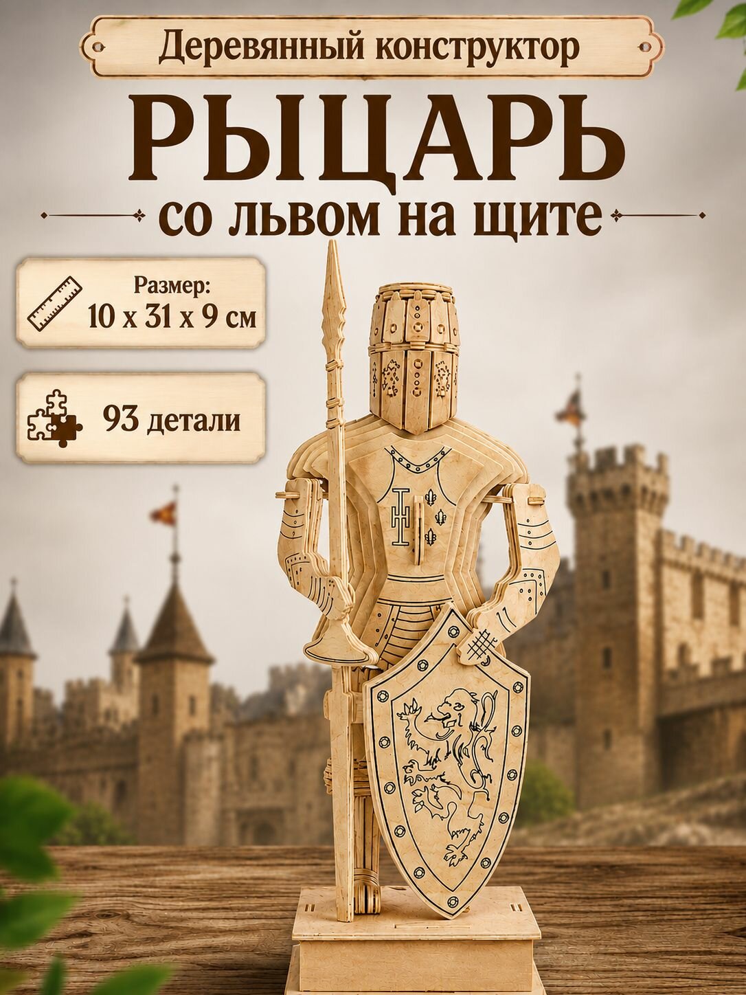 Деревянный конструктор Рыцарь со щитом, сборная модель, Чудо-дерево