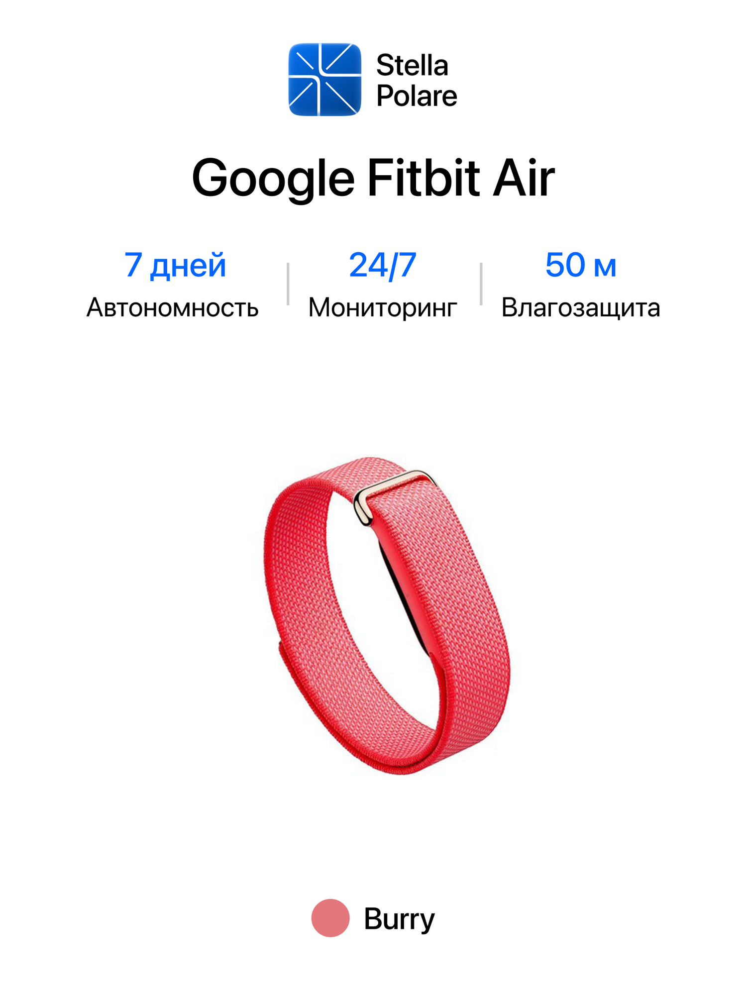 Фитнес-браслет Google Fitbit Air для круглосуточного контроля сна и пульса, Berry (Красный)