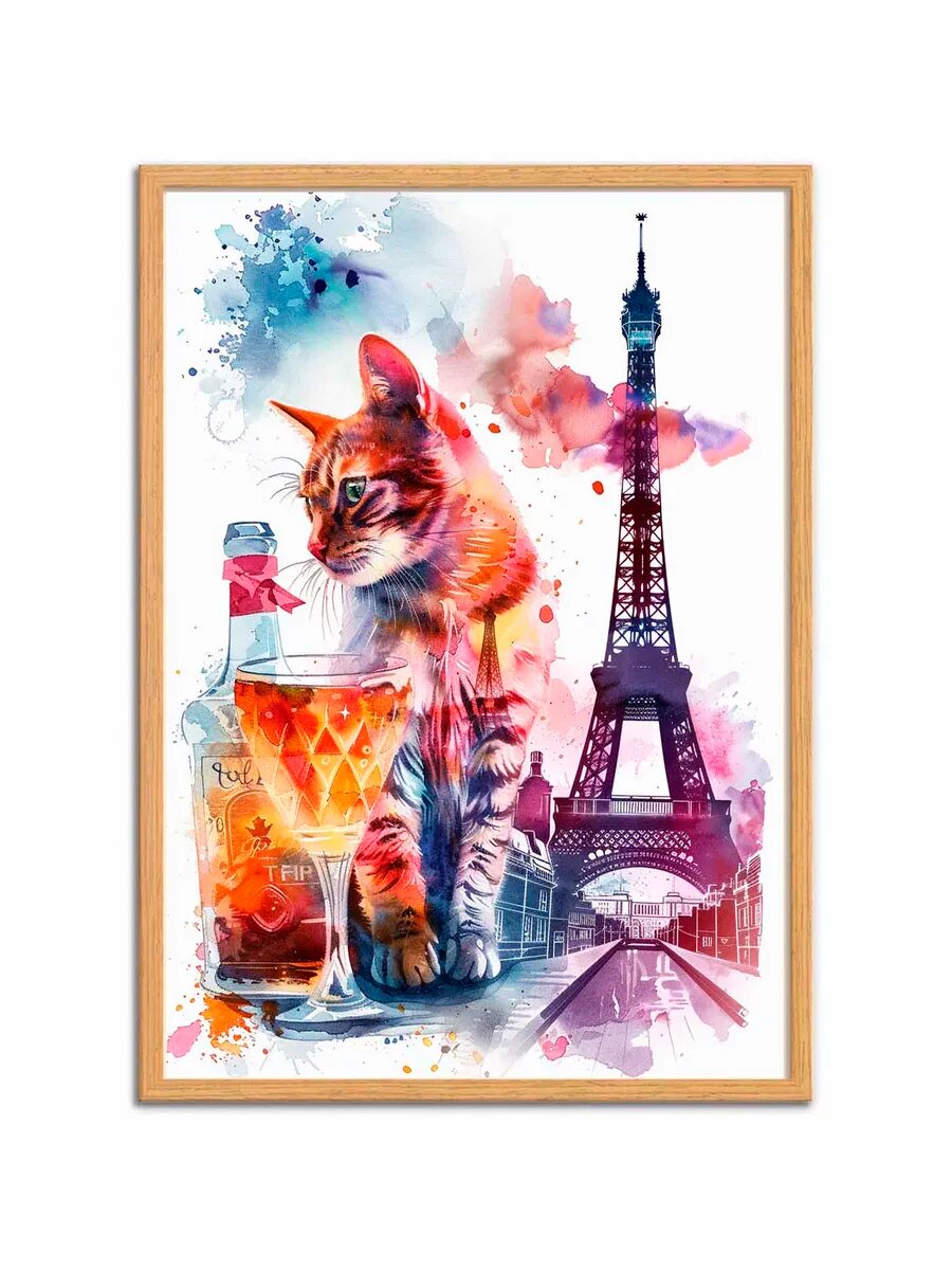 Гаванский Коричневый Кот пьет виски 3, Плакат 30x42см