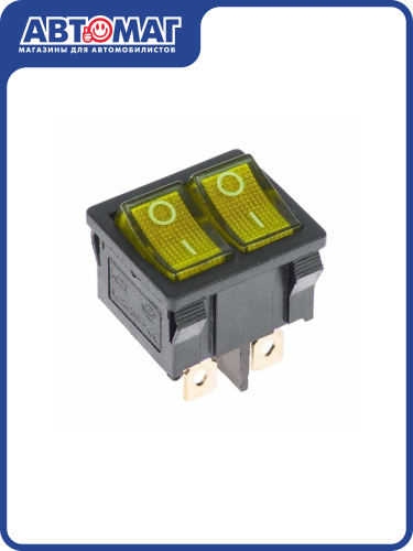 Выключатель клавишный 250V 6А (6с) ON-OFF желтый с подсветкой двойной Mini REXANT цена за 1шт, ZI362162