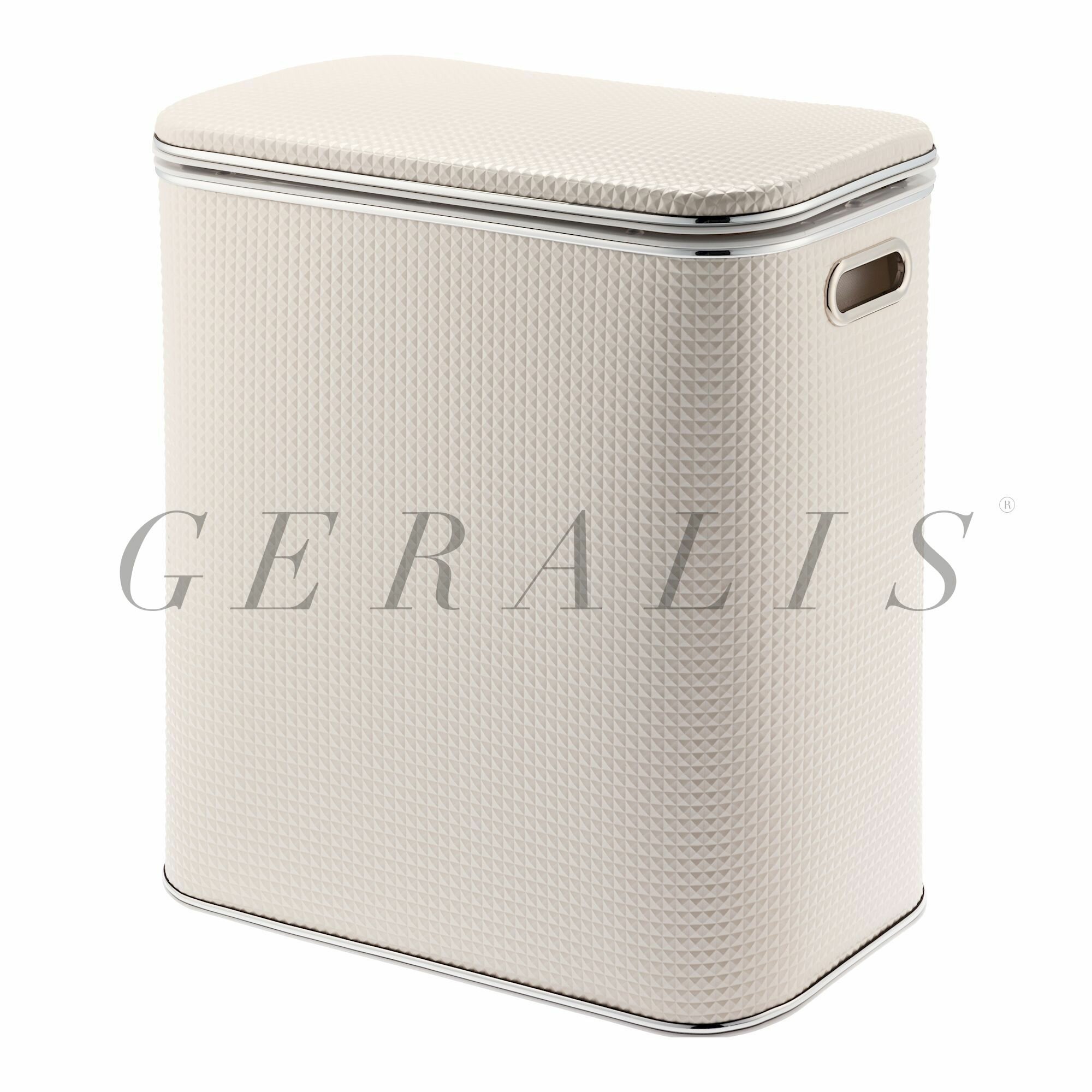 Корзина для белья малая Пирамиды белая экокожа, кант хром, Geralis, 50 л