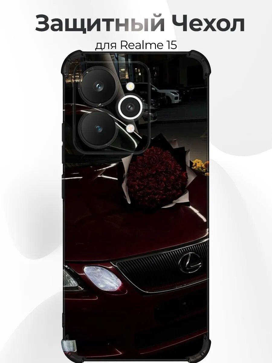 Чехол на Realme 15 Бордовый Lexus GS S190 с розами