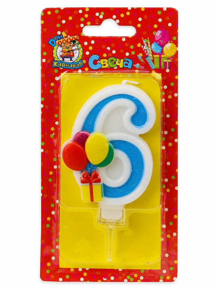 Miland Свечи для торта цифра 6, 7 см, 1 шт-