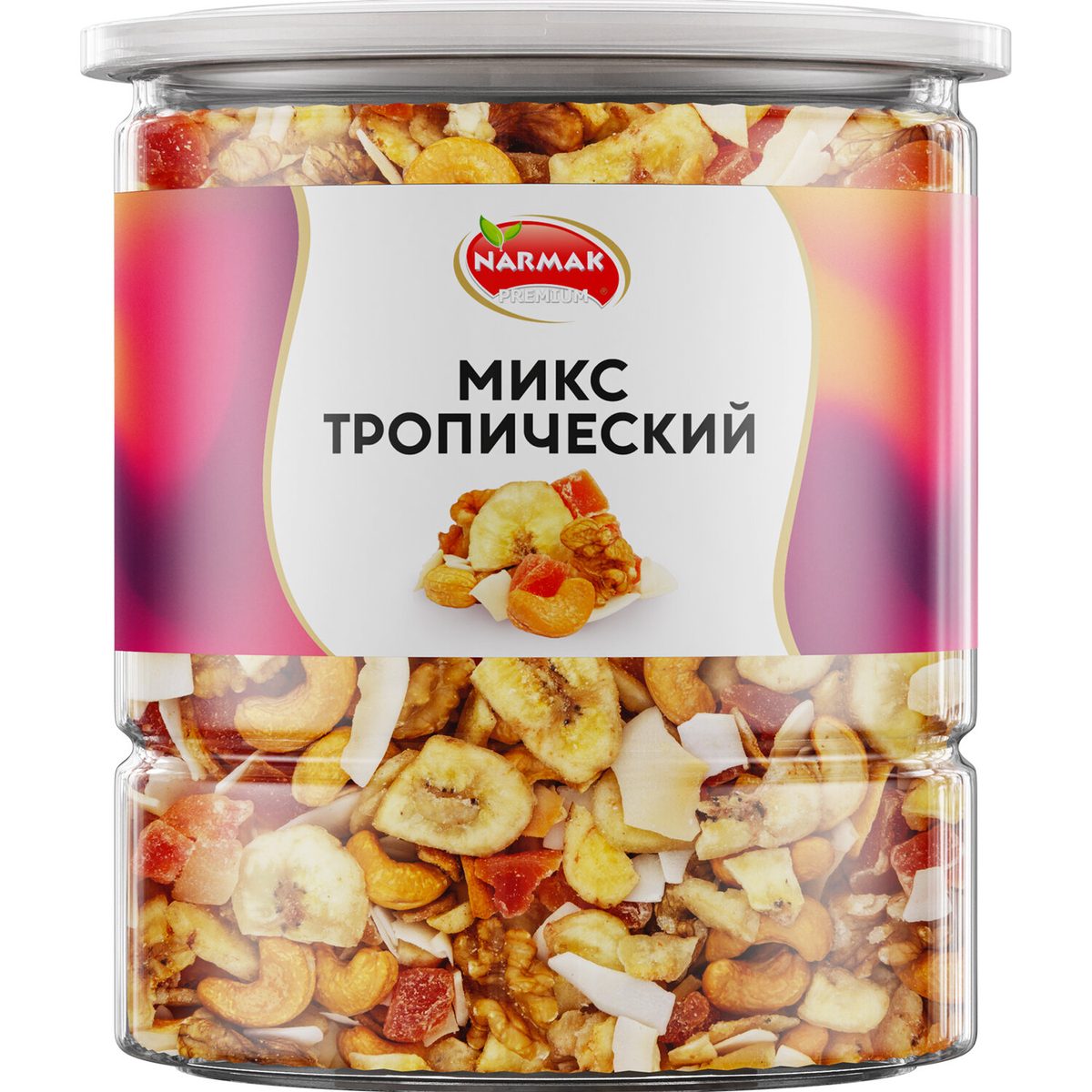 Орехи и сухофрукты NARMAK "Микс Тропический", грецкий орех, кешью, кокос, банан, цукаты, 400 г, 1 уп.