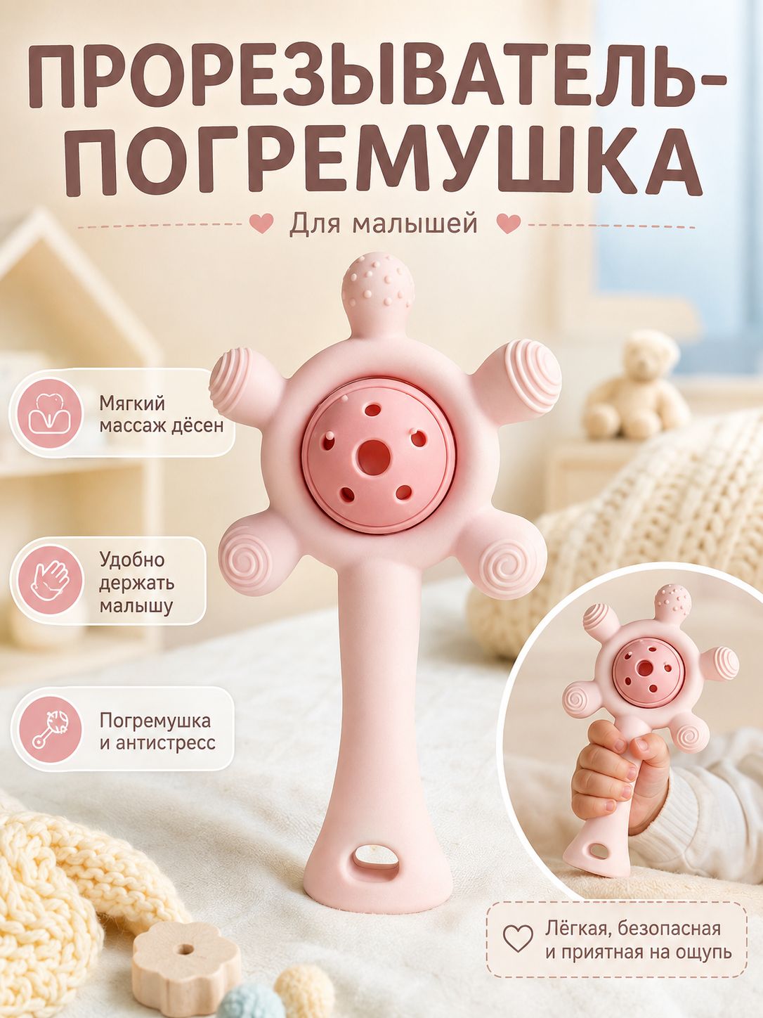 Силиконовая погремушка прорезыватель для зубов