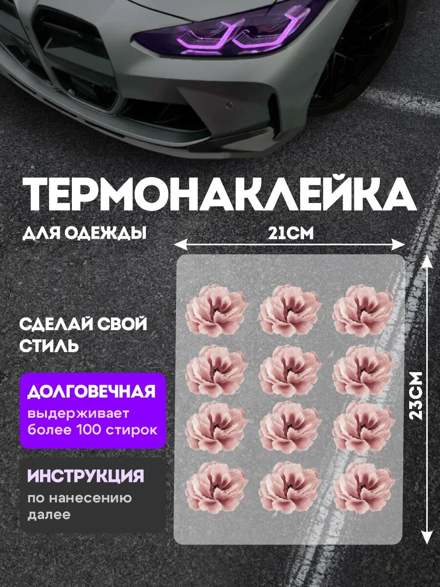 Термонаклейка на одежду Цветы эстетика 12 штук