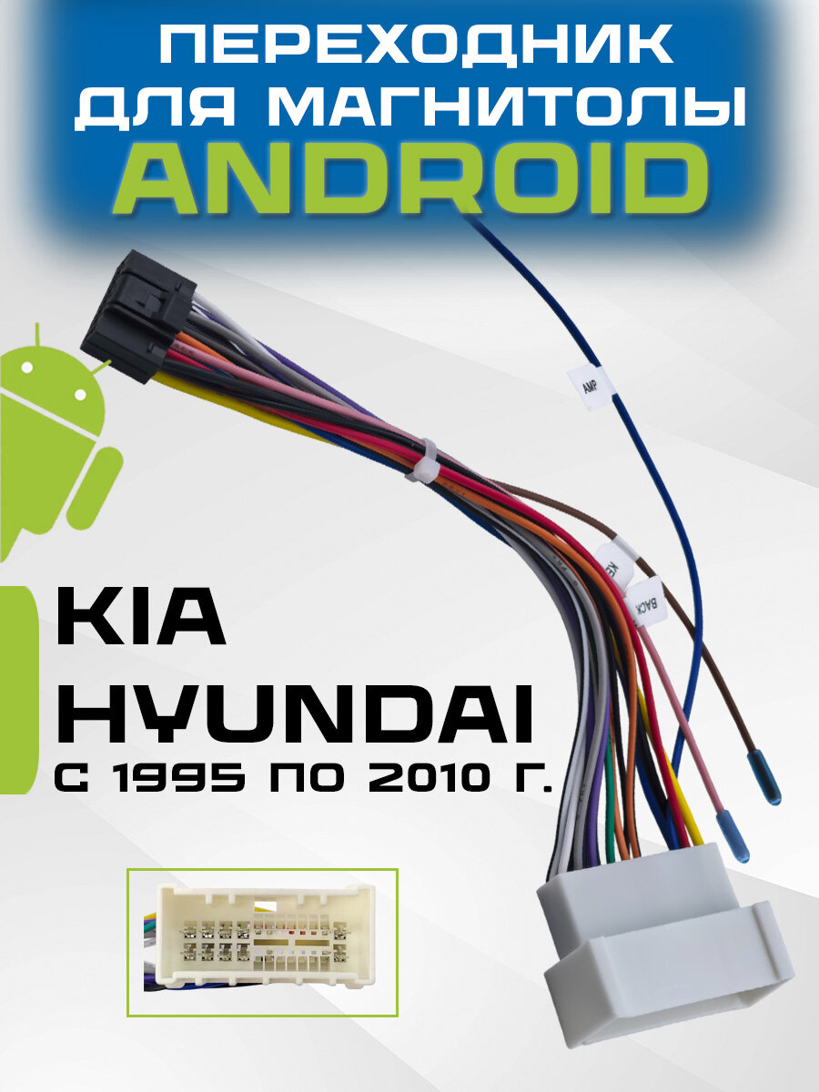 Hyundai, KIA разъем Андроид магнитолы тип mini-ISO с 1995 по 2010 года выпуска