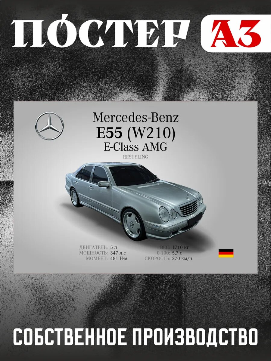 Постер на стену интерьерный А3 Mercedes E55 W210 E-Class AMG