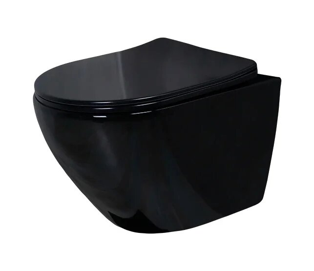 Унитаз подвесной GID Convexo Tr2198-18 с микролифтом, безободковый, без бачка, антивсплеск, фаянсовый, черный, глянцевый, овальный, сиденье для унитаза в комплекте