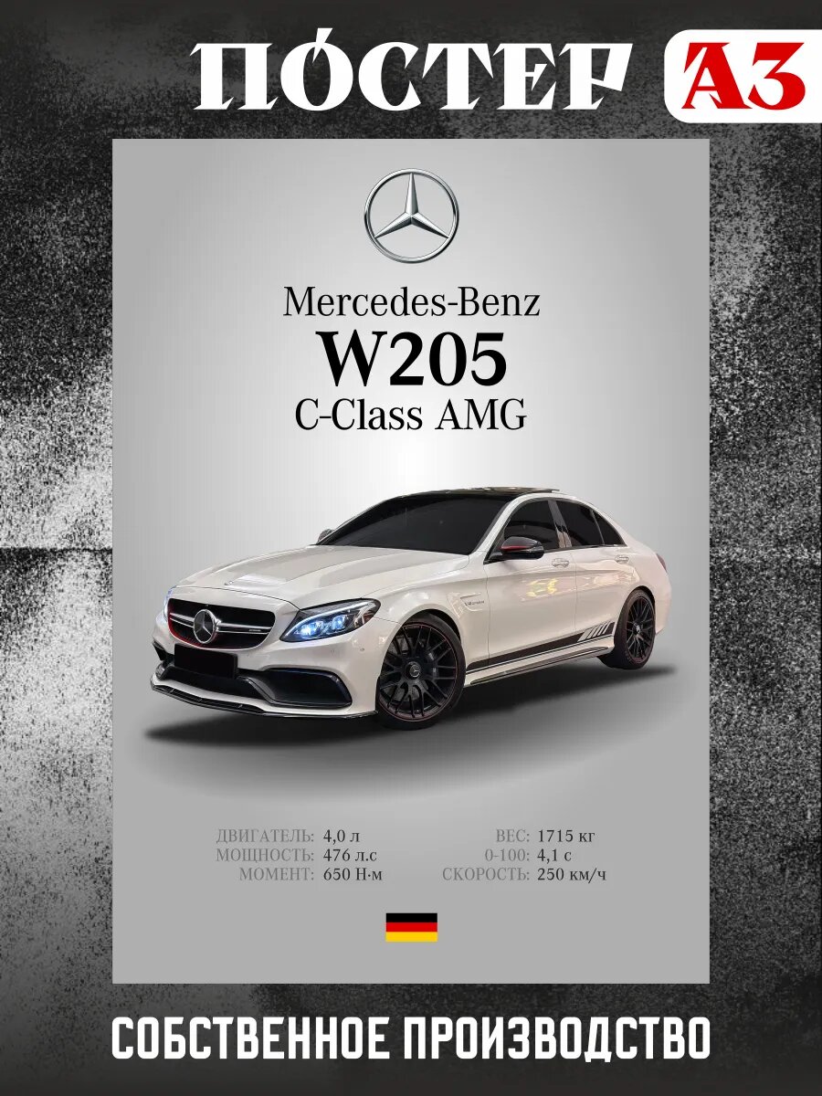 Постер на стену интерьерный А3 Mercedes-Benz W205 AMG