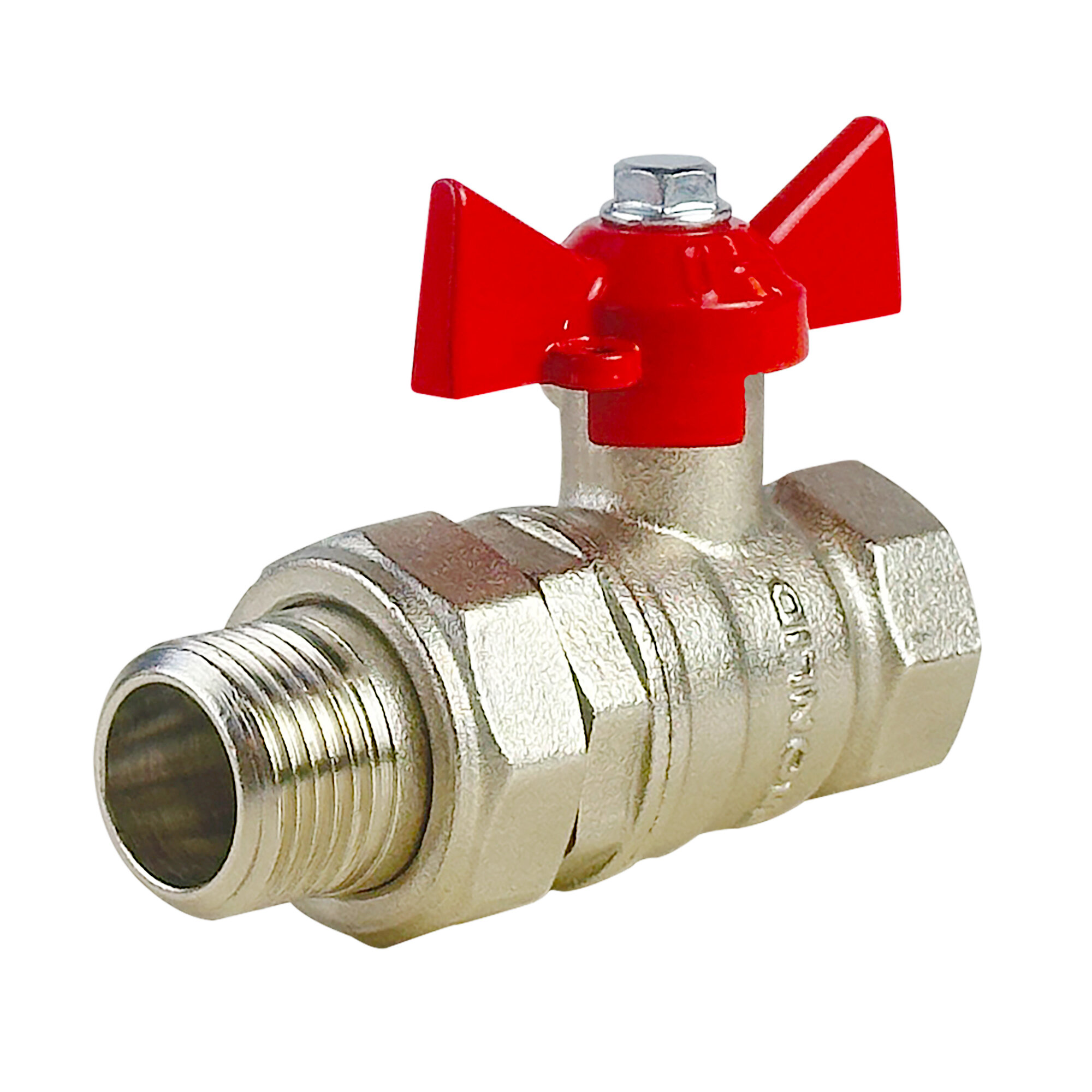Кран шаровой с американкой прямой PN40 1/2" НР/ВР латунь ручка бабочка ГОСТ Р 59553-2021
