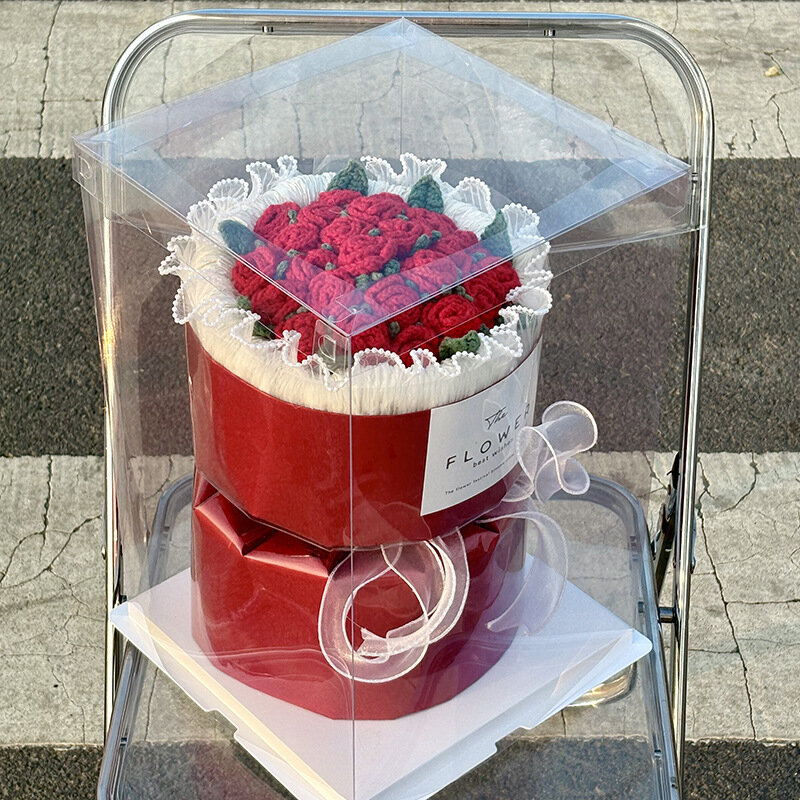 Горячая распродажа SG: ручная вязка розового пледа, вязаный многослойный пузырьковый пряжа, готовый букет, который нельзя открыть