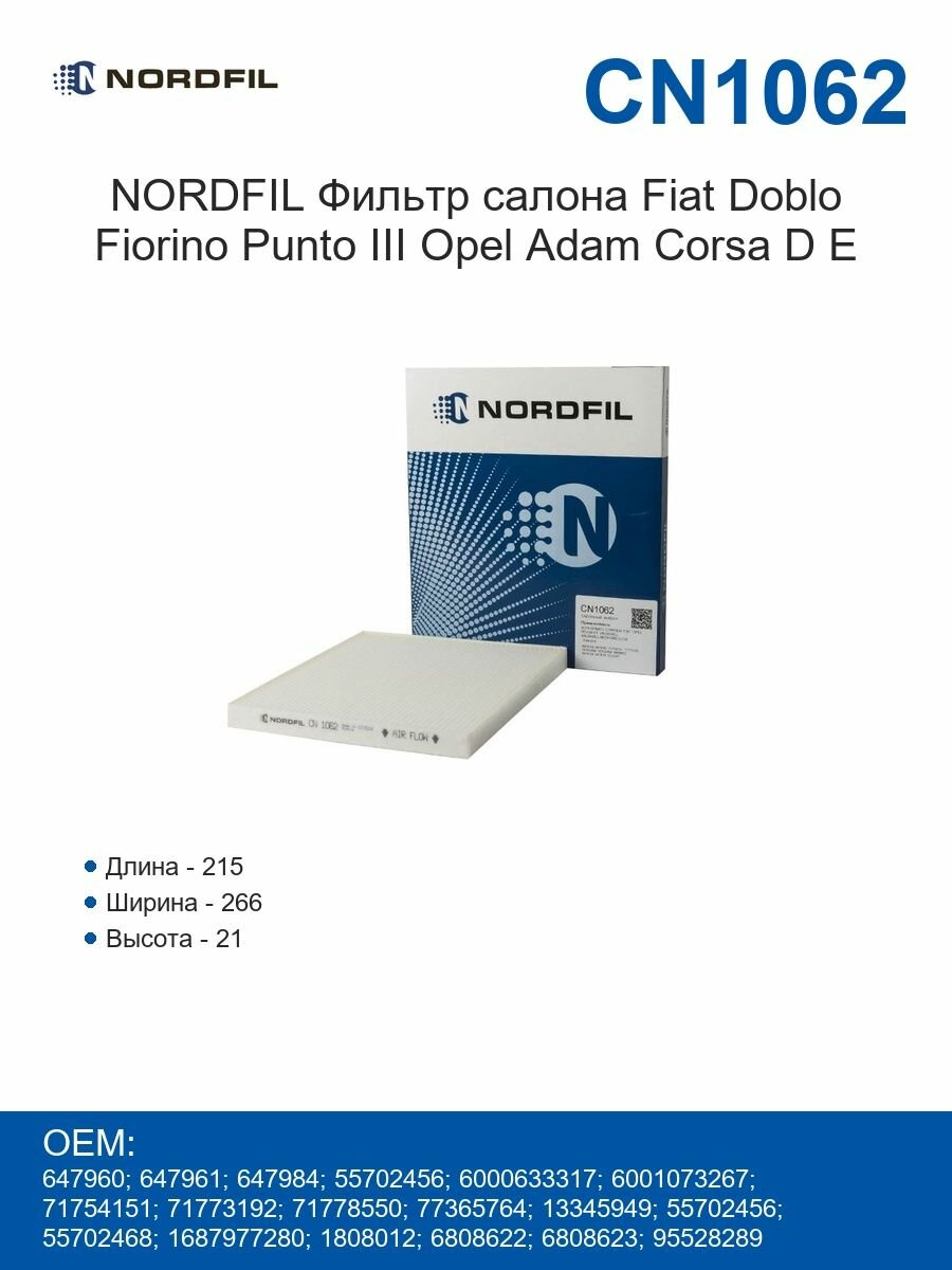NORDFIL Фильтр салона Fiat Doblo Fiorino Punto III Opel Adam Corsa D E