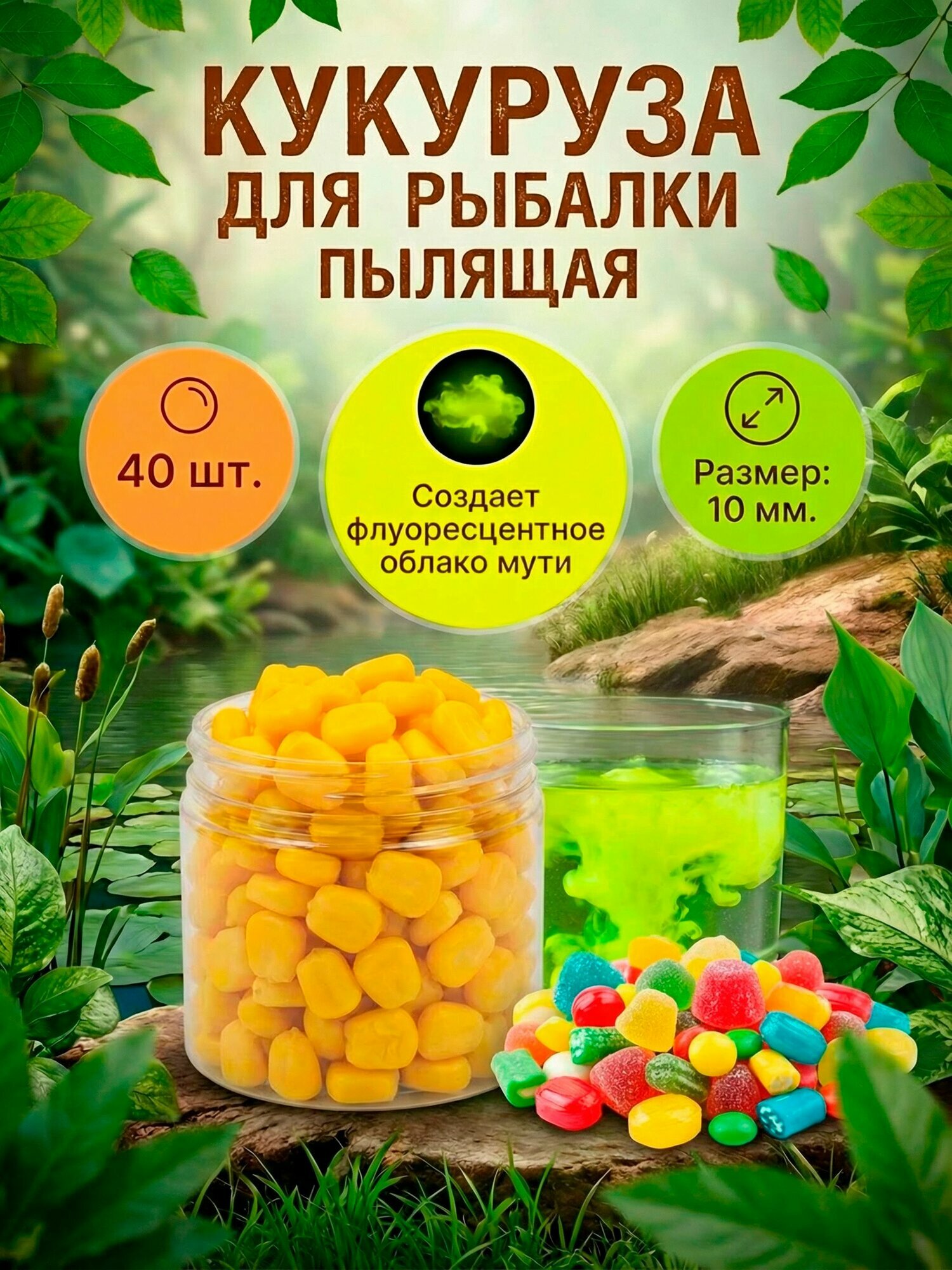Бойлы для рыбалки пылящие FisherPro кукуруза силиконовая 10мм поп ап/pop-up искусственная наживка летняя и зимняя на карпа леща карася, Аромат: Тутти-Фрутти, 40 шт
