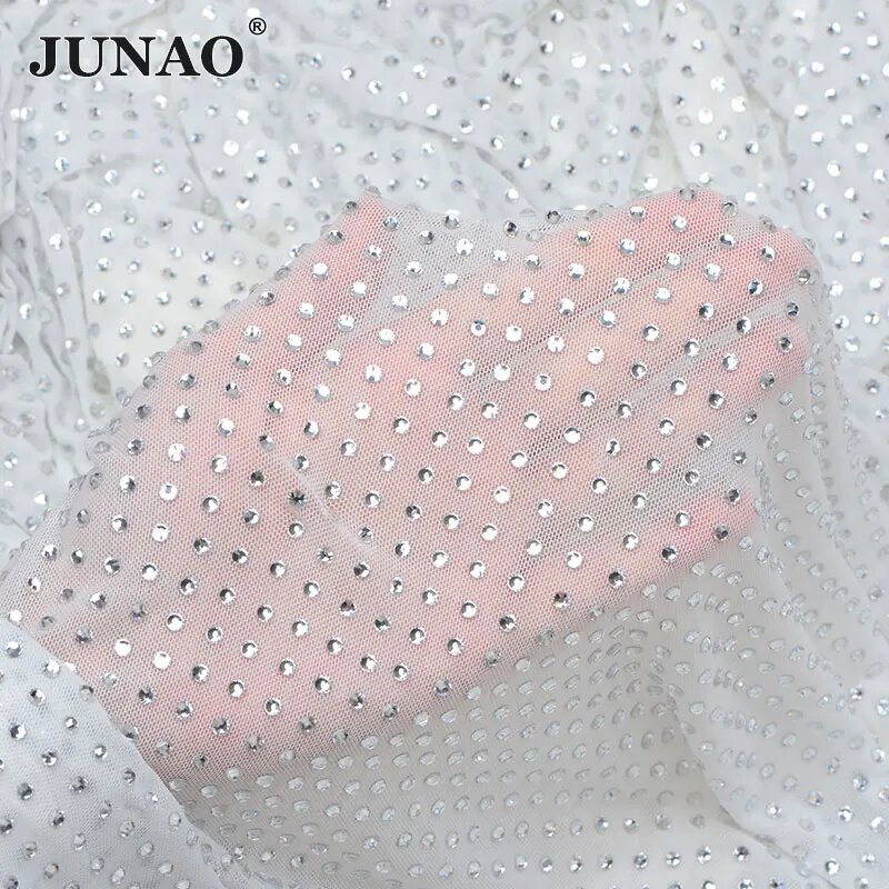 Сетчатая ткань JUNAO с кристаллами SS16, цвет: White wihtClearStone