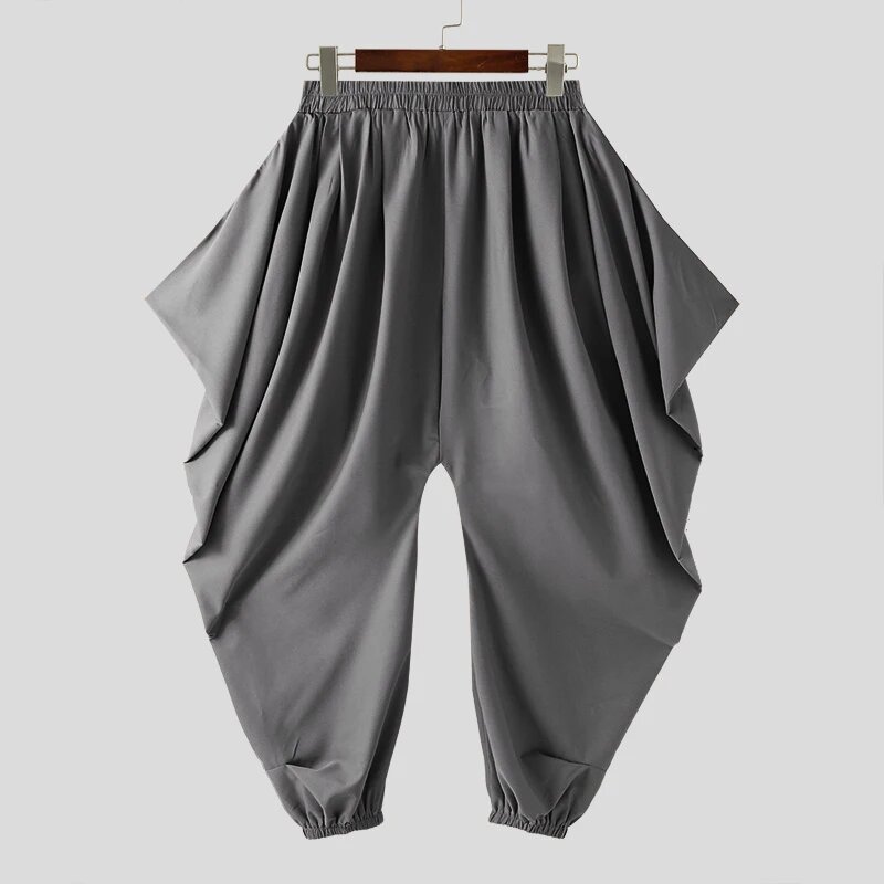 Мужские брюки нестандартной формы, однотонные джоггеры с эластичной резинкой на талии, свободные брюки, мужская уличная одежда, 2024, повседневные шаровары с заниженным шаговым швом INCERUN S-5XL