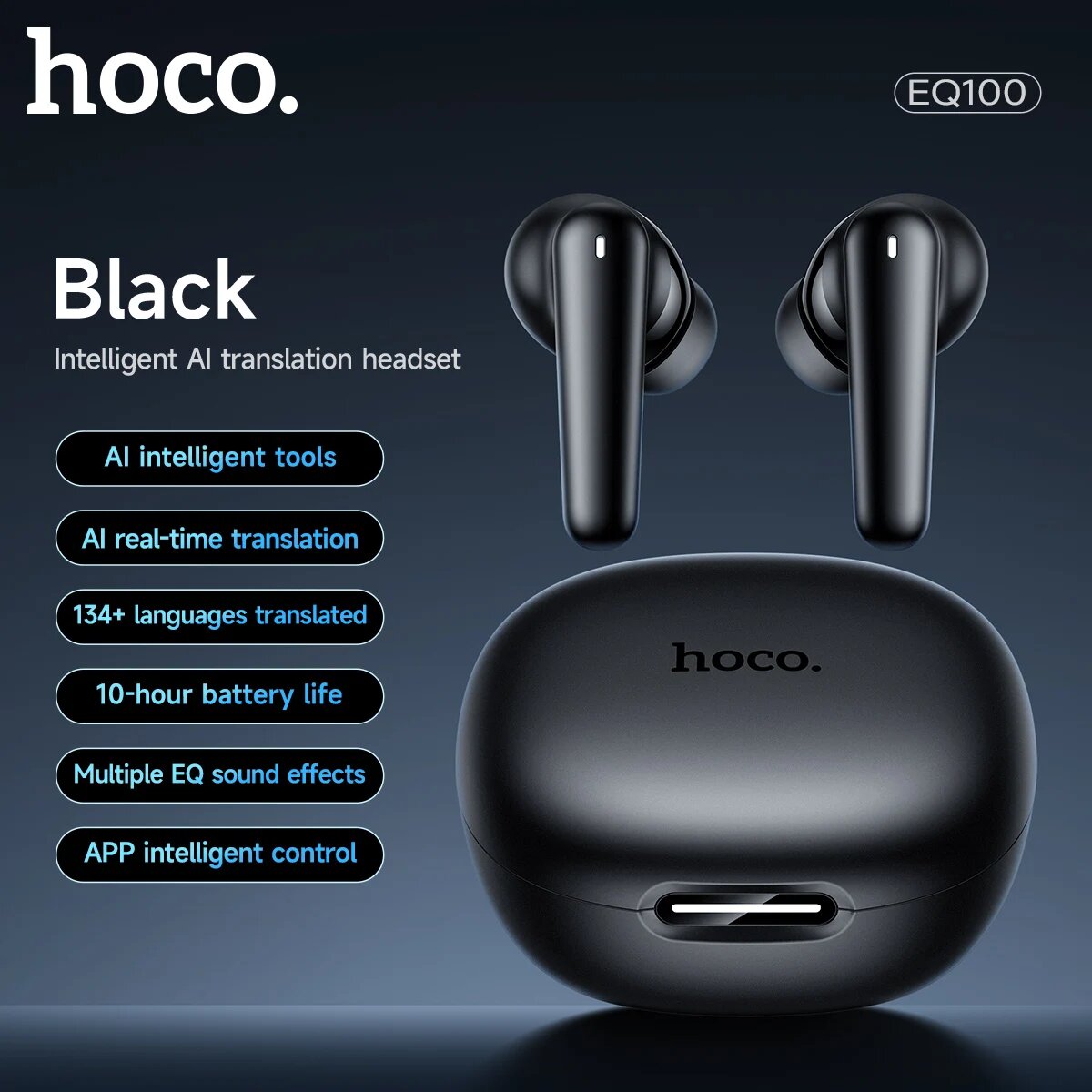 HOCO EQ100 Black — AI переводчик, беспроводные наушники