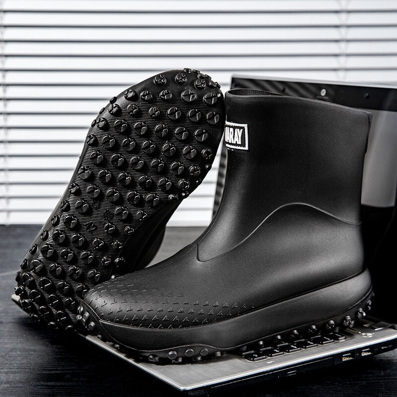 Модные мужские резиновые сапоги, короткие водонепроницаемые ботинки для активного отдыха, с мягкой подошвой, удобные, нескользящие, резиновые ботинки для кухни, водонепроницаемые ботинки для мытья автомобилей. EU:45