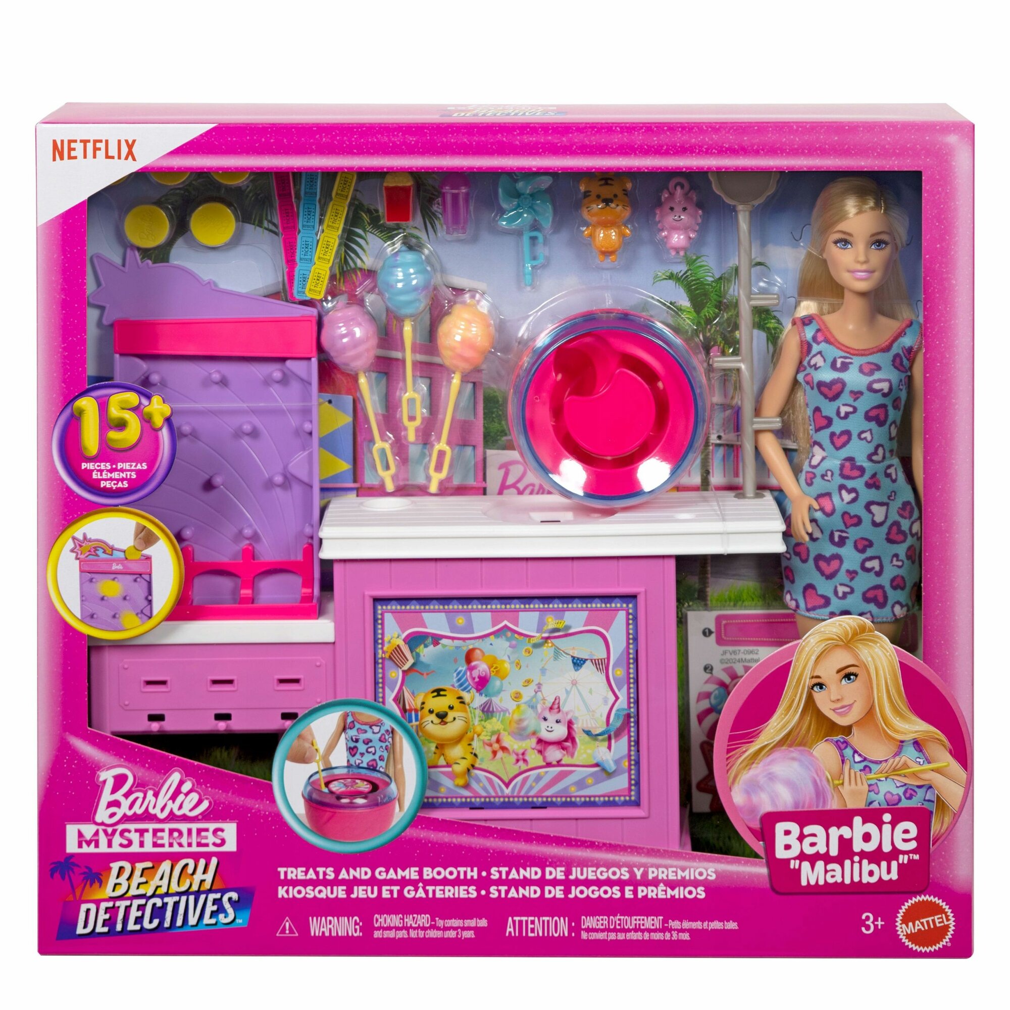 Кукла Mattel Barbie Mysteries Beach Detectives - Кукла Барби Малибу + набор для приготовления сахарной ваты - Барби JFV67