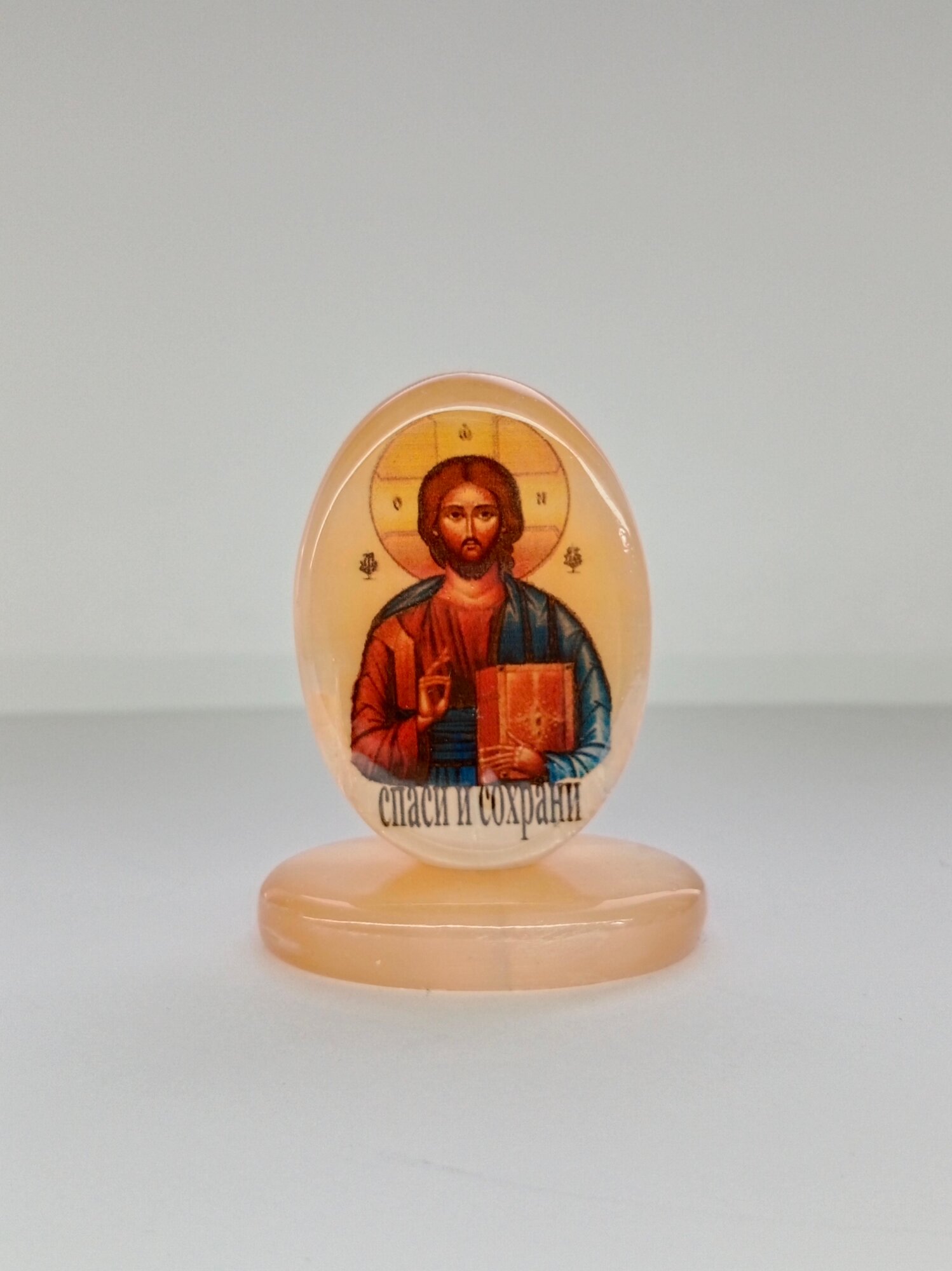 Икона из селенита на подставке "Господь Вседержитель" 6см