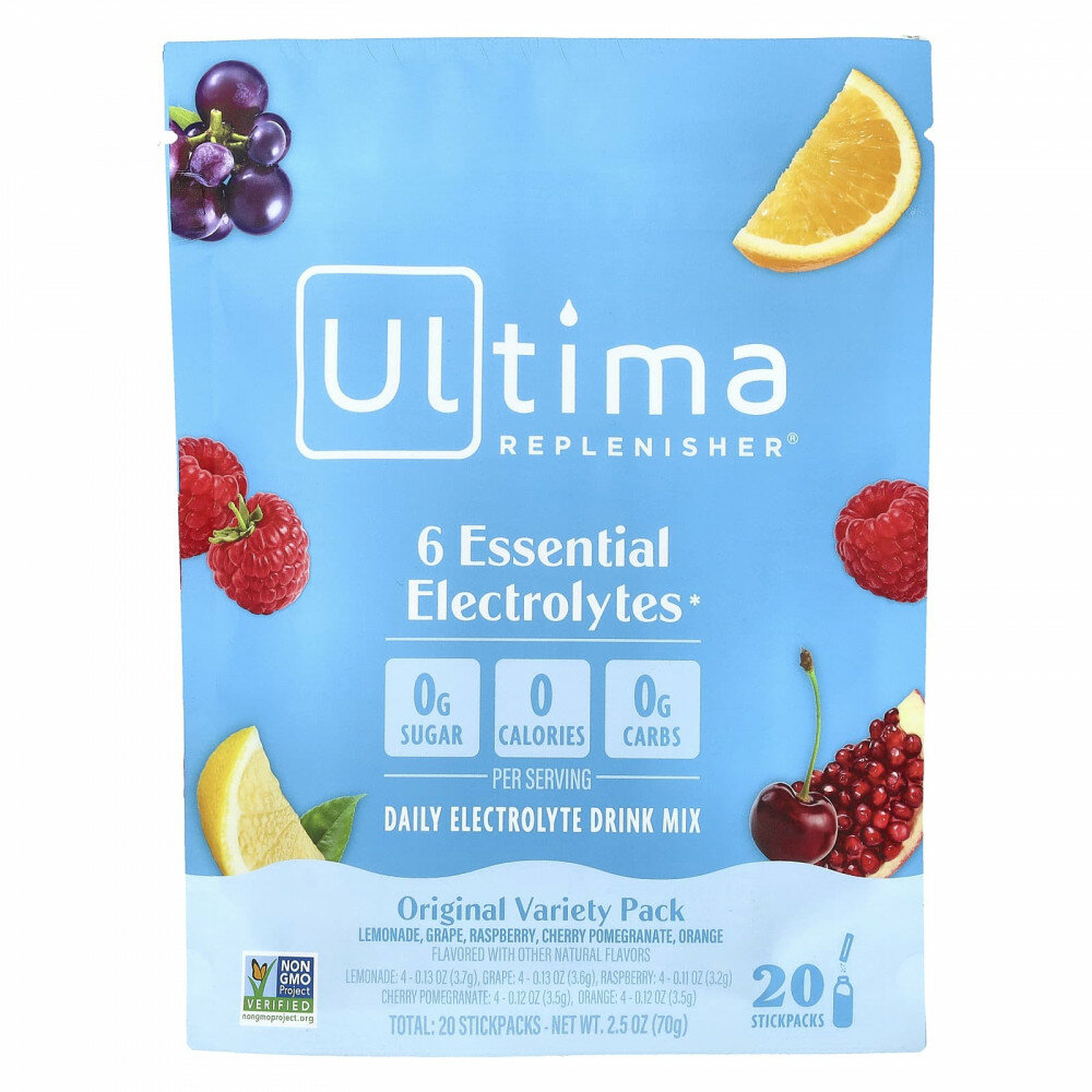Ultima Replenisher, 6 Essential Electrolytes, смесь для приготовления электролитического напитка для ежедневного приема, оригинальный ассорти, 20 стик-пакетов, 70 г (2,5 унции)