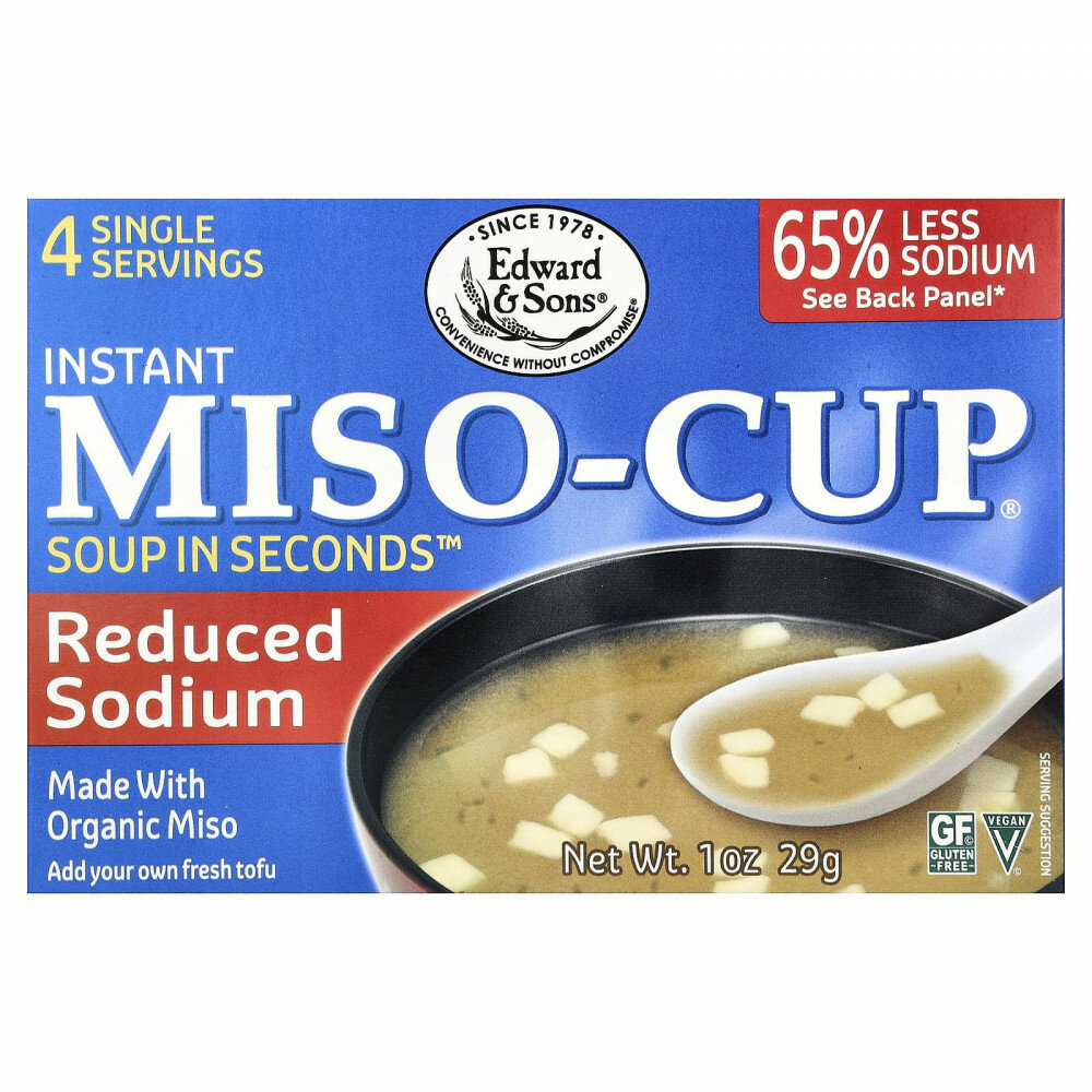 Edward & Sons, Instant Miso-Cup®, восстановленный натрий, 4 пакетика, 29 г (1 унция)