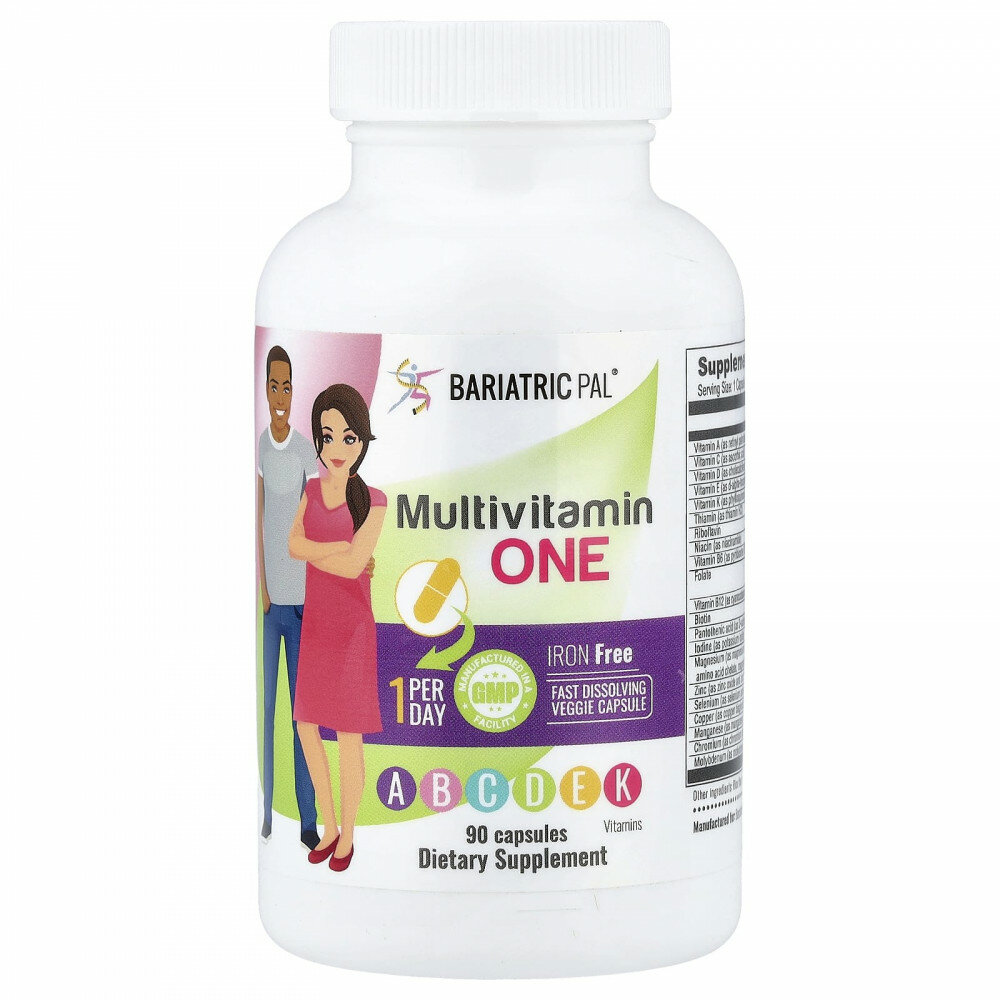 BariatricPal, Multivitamin One, мультивитаминный комплекс, без железа, 90 капсул
