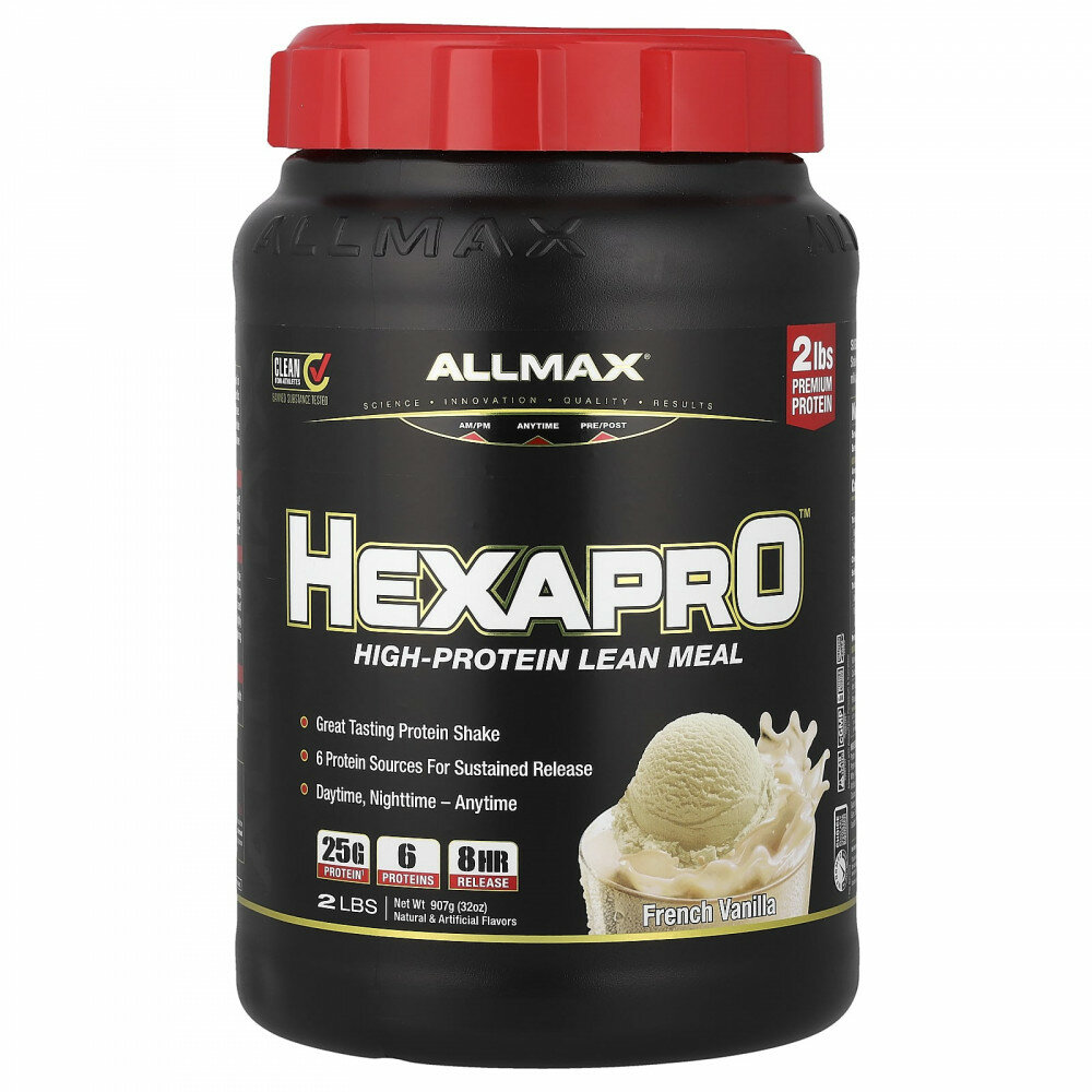 ALLMAX, Hexapro™, высокопротеиновый нежирный рацион, французская ваниль, 907 г (2 фунта)