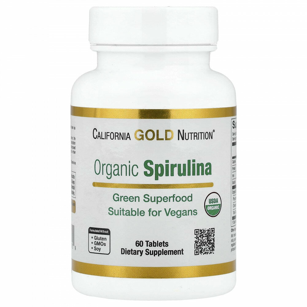 California Gold Nutrition, органическая спирулина, 60 таблеток (500 мг в 1 таблетке)