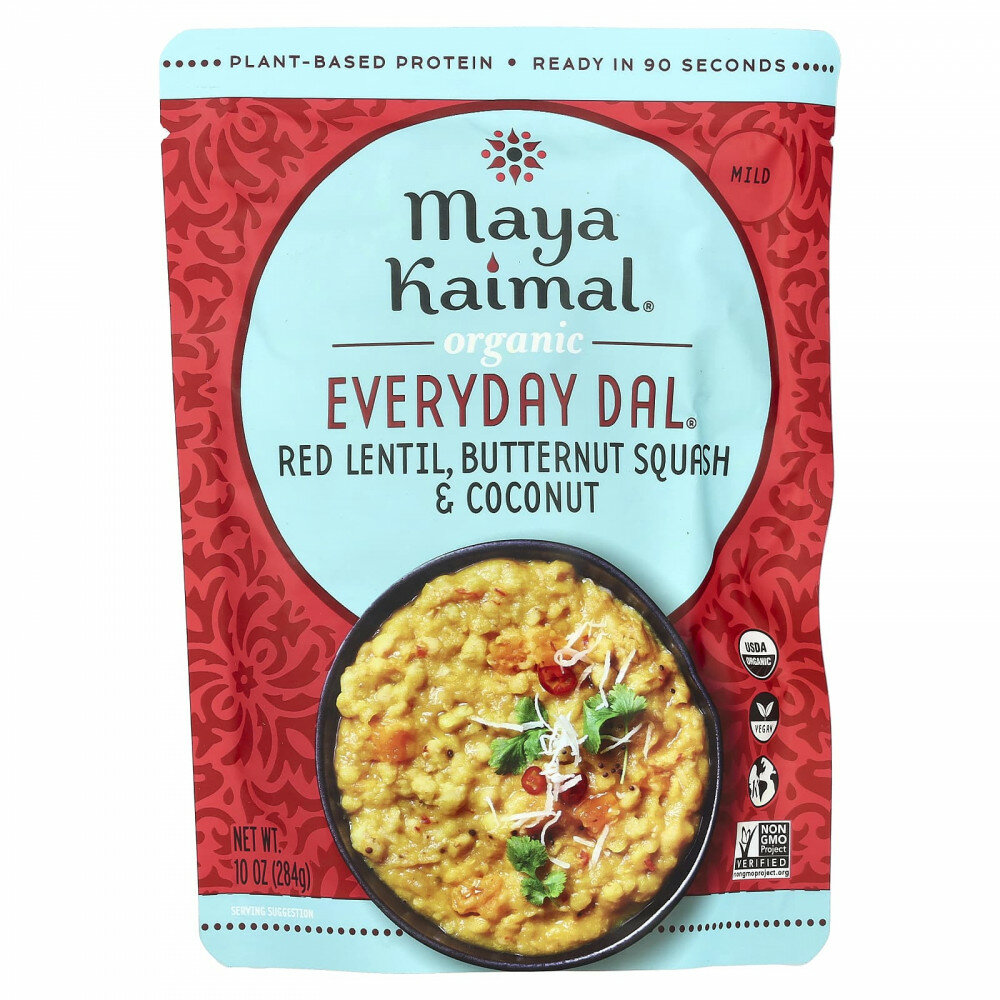 Maya Kaimal, Organic Everyday Dal, красная чечевица, мускатная тыква и кокос, 284 г (10 унций)