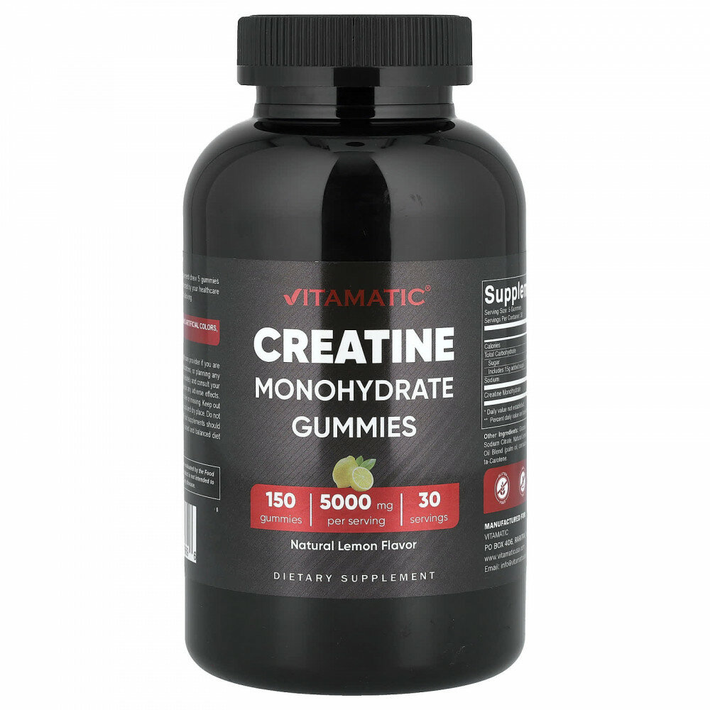 Vitamatic, моногидрат креатина, со вкусом лимона, 150 жевательных таблеток (1000 мг в 1 жевательной таблетке)