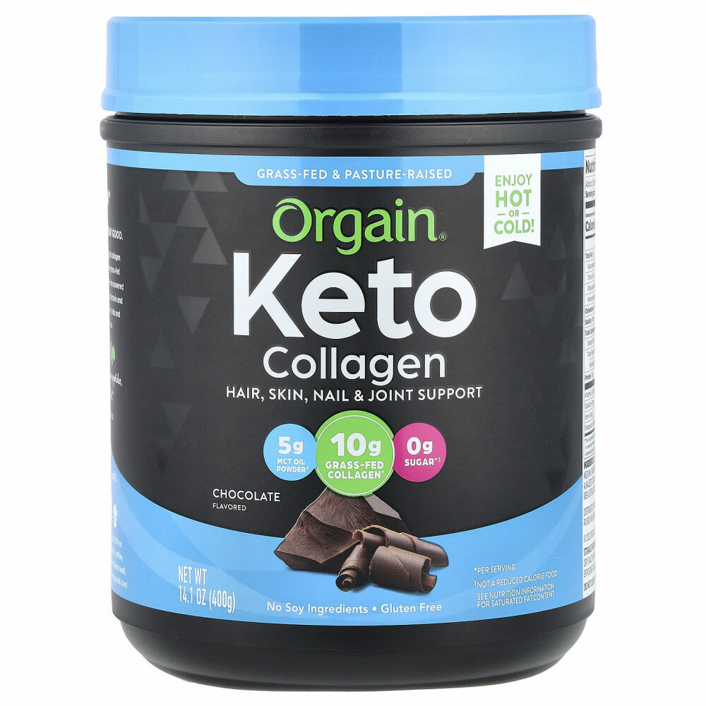 Orgain, Keto, Кетогенный протеиновый порошок коллагена с маслом MCT, шоколад, 0,88 фунта (400 г)