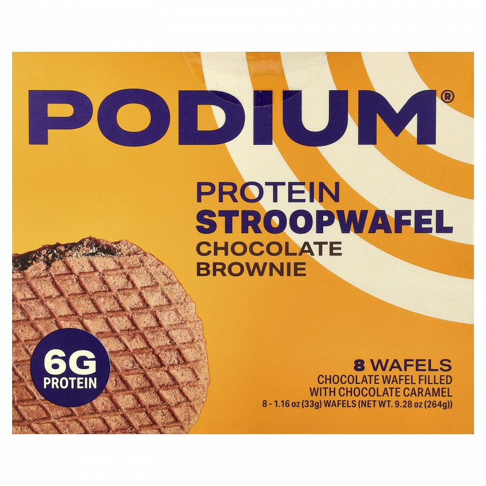 Podium Nutrition, протеиновая вафля, шоколадный брауни, 8 вафель по 33 г (1,16 унции)
