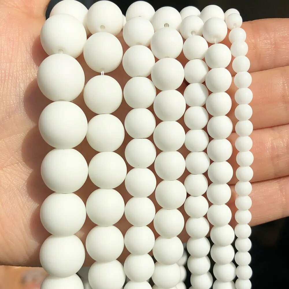 Природные белые матовые бусины из агата 6 мм Для рукоделия (около 61 шт)