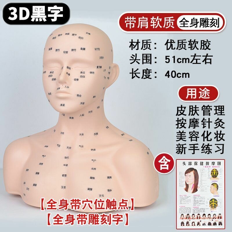 Манекен для ухода за кожей для салона красоты, для изучения техник массажа акупунктурных точек лица, лысая модель с плечами.