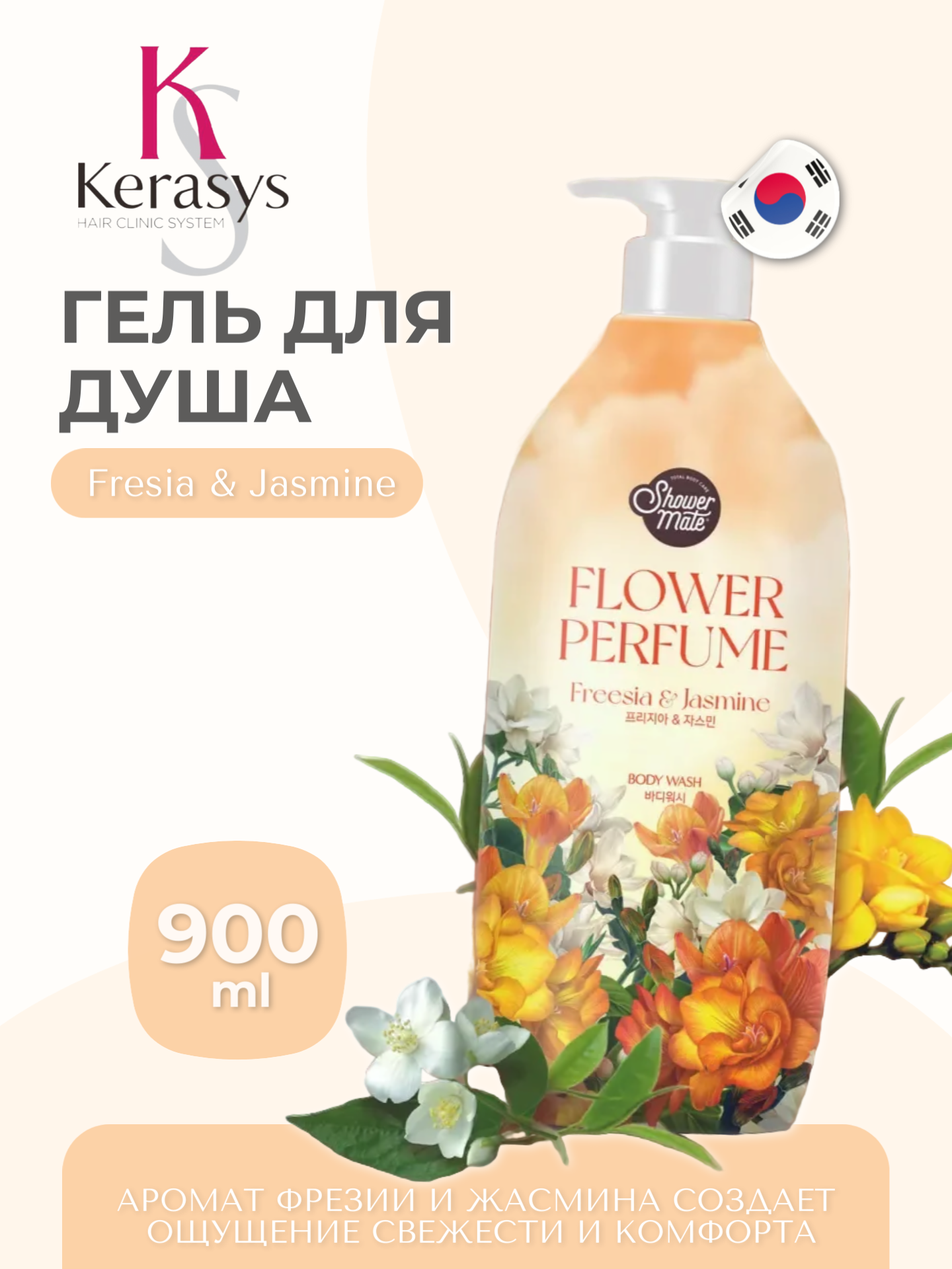 Гель для душа Shower Mate Yellow flower KeraSys парфюмированный, 900 мл