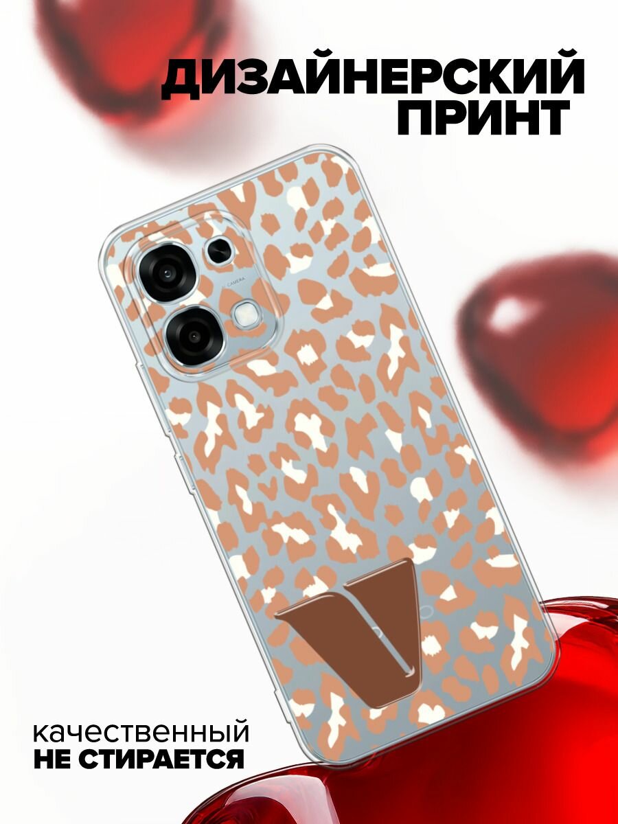 Силиконовый чехол на Oppo A6 Pro / Оппо A6 Про с принтом Буква V в леопарде — фото 1