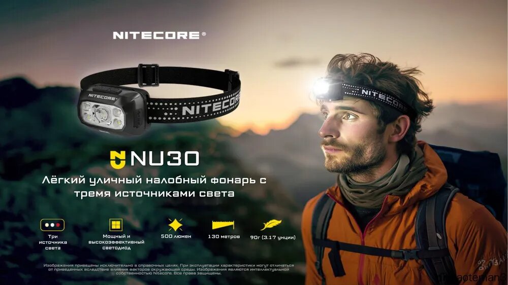 Налобный фонарь Nitecore NU30, с тремя источниками света, мощным и высокоэффективным светодиодом, USB-зарядка