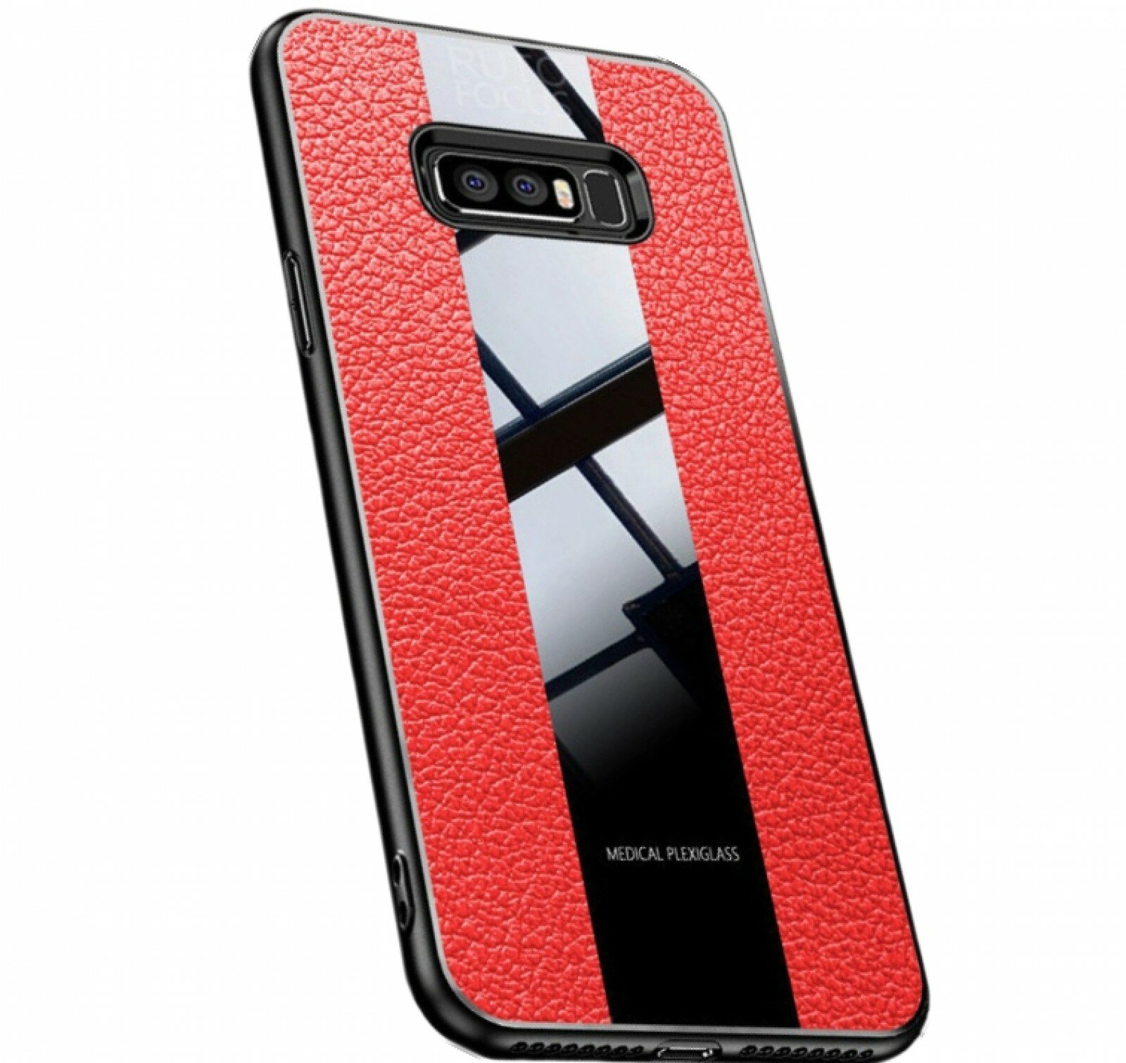 Чехол MyPads для Samsung Galaxy S10+ Plus SM-G975F из силикона с кожаной текстурой и стеклянной вставкой, красный