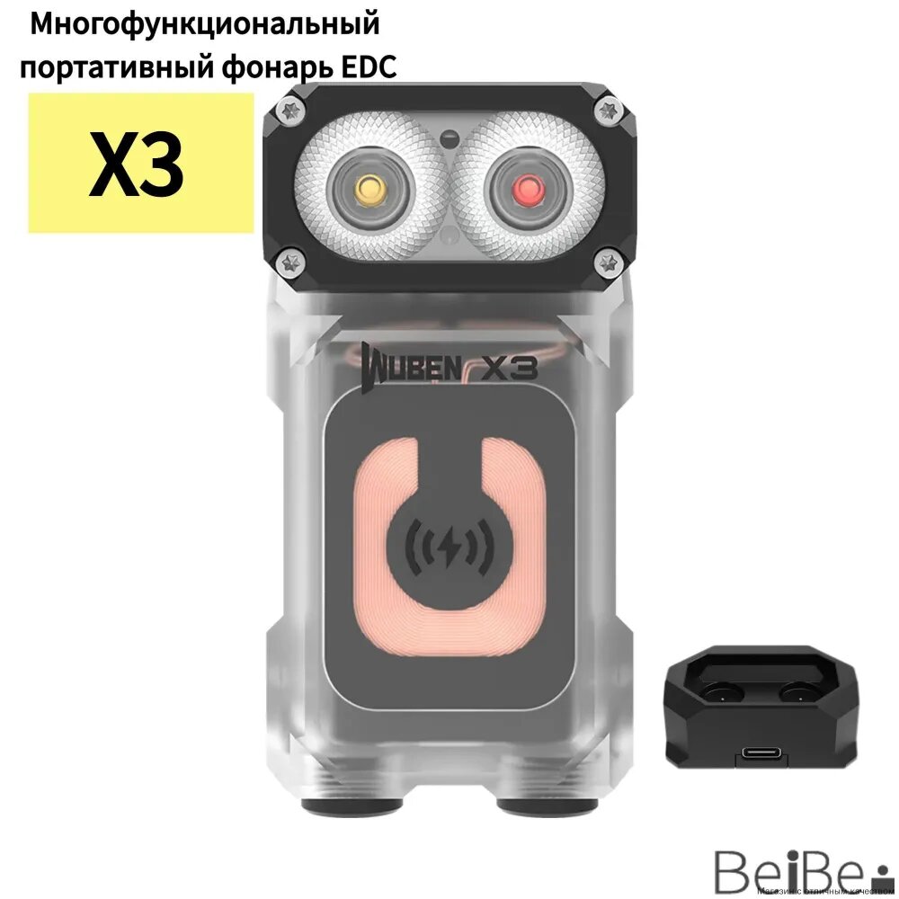 Многофункциональный портативный фонарик WENBEN X3 EDC, ручной фонарь, USB-зарядка, встроенный power bank, пластиковый корпус