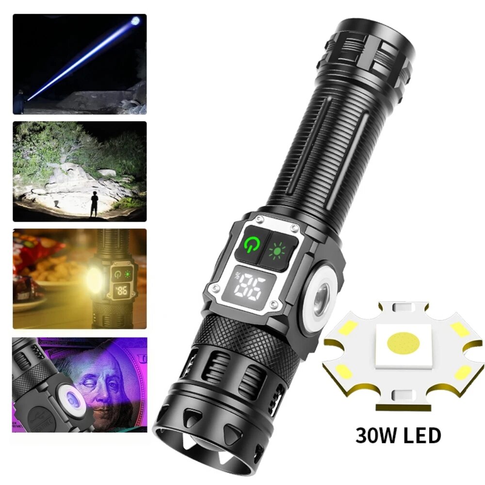 ZPAA портативный фонарик 30 Вт, белый+желтый+фиолетовый свет with battery 2600mah