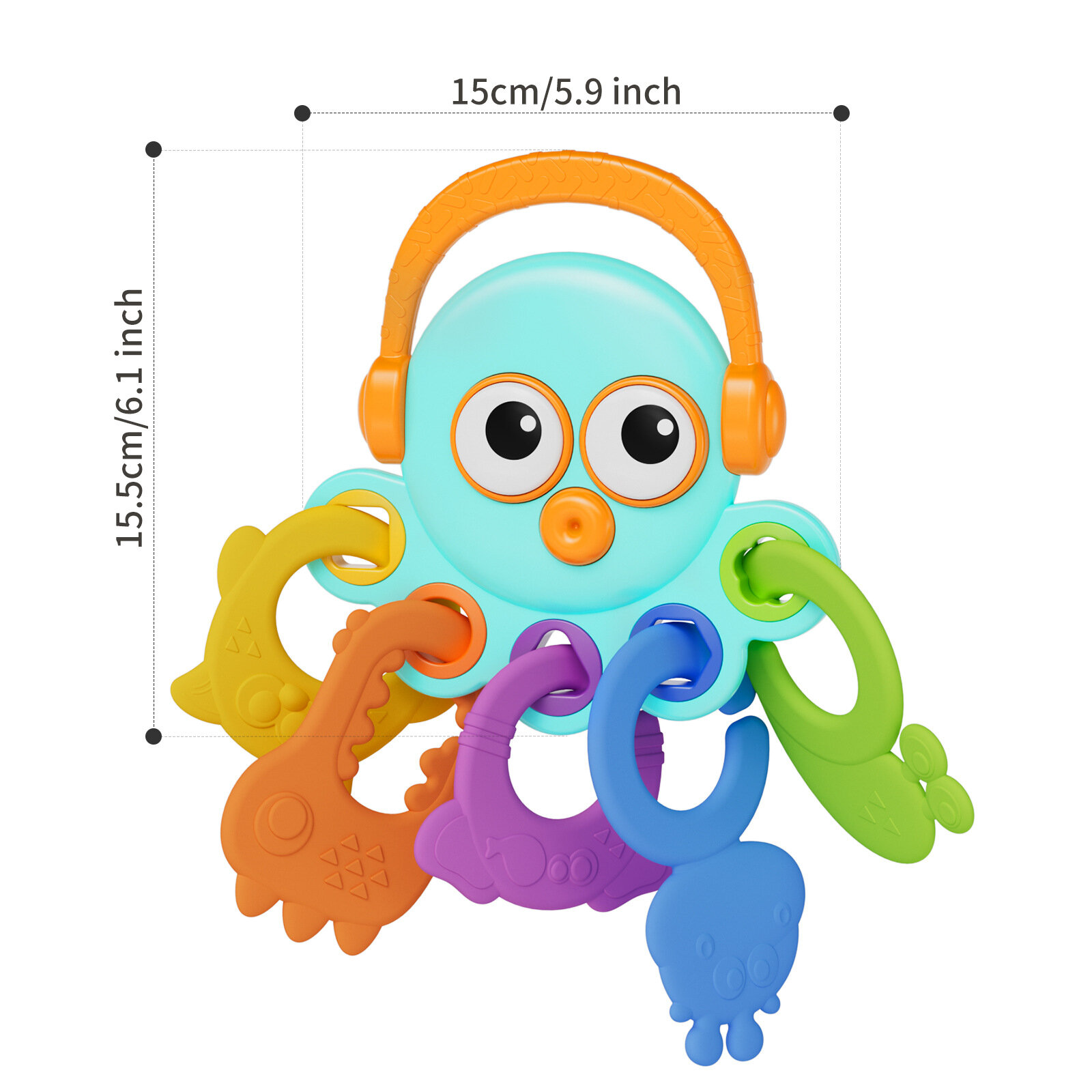 Мягкая резиновая погремушка-осьминог для младенцев, развивающая игрушка для жевания, игрушка для распознавания цветов.