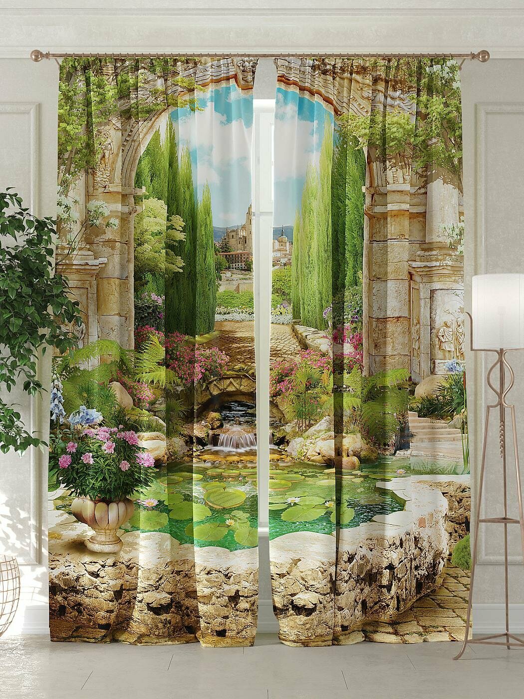 Штора для спальни и гостиной готовая 150x260 см с рисунком (902043-260)