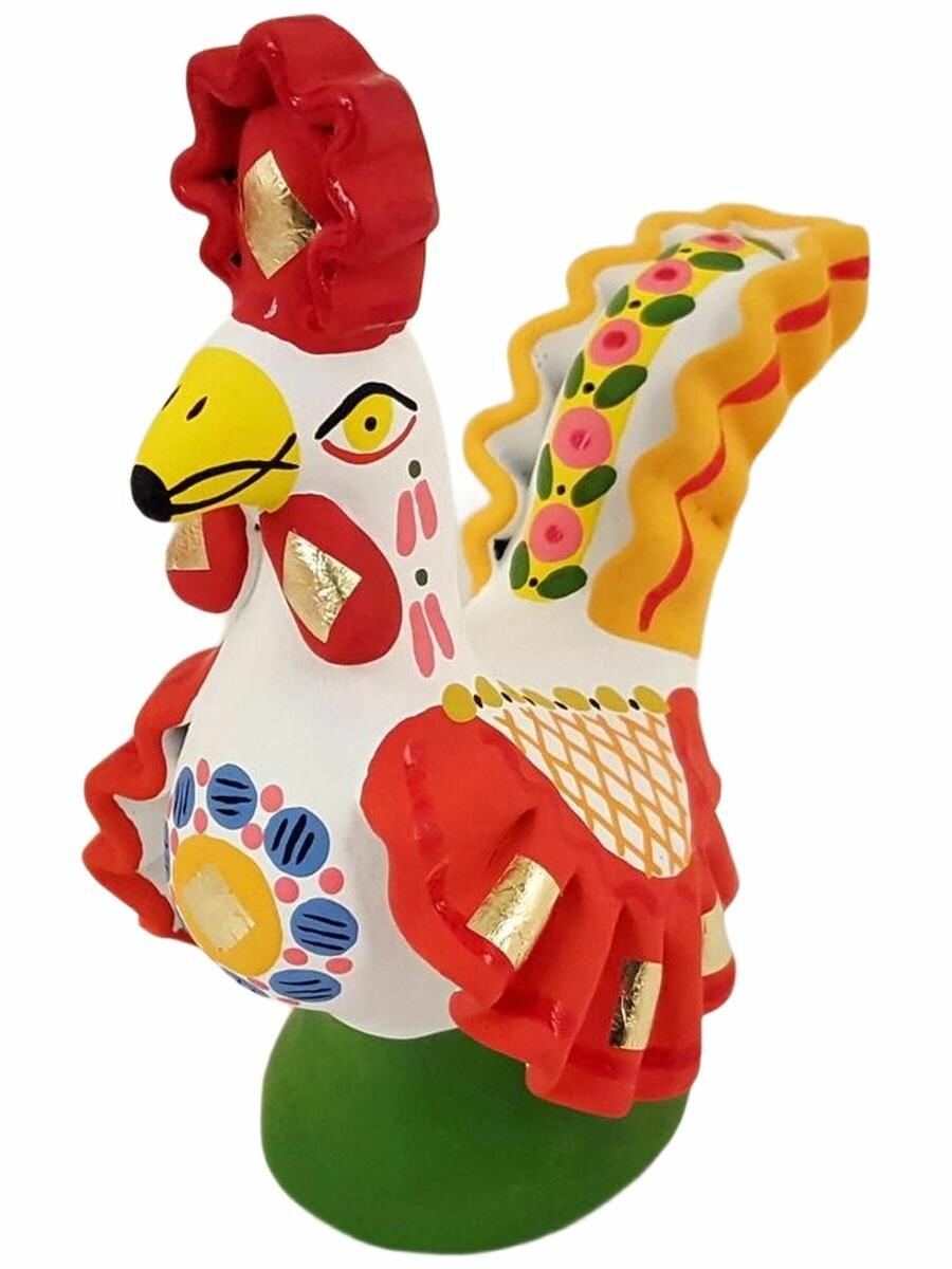 Петушок №5-1, Дымковская глиняная игрушка, ручная авторская работа