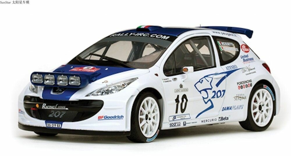 SunStar 1/18 Масштабная модель автомобиля из литого под давлением металла 207 S2000 Rally Champion